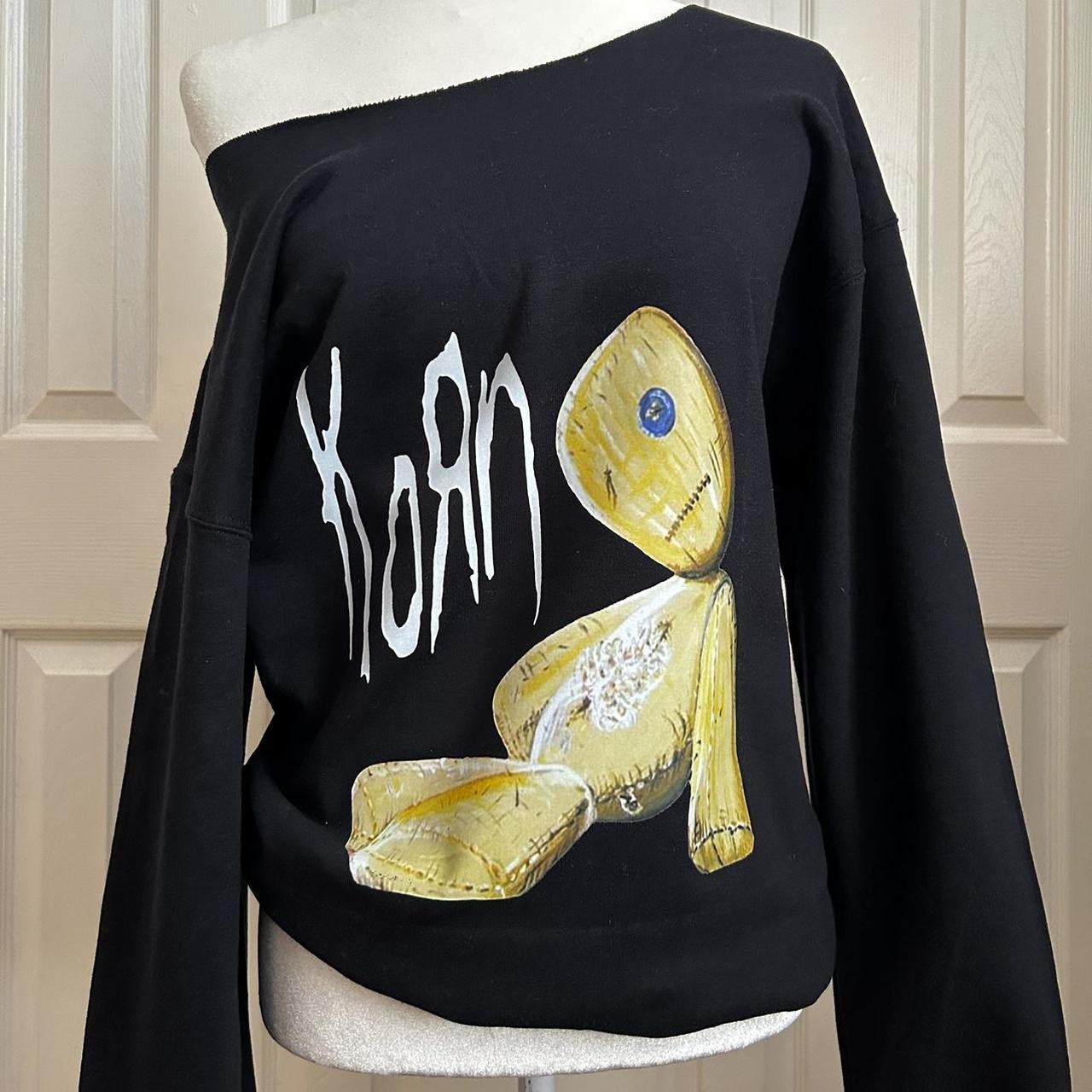 Korn off the shoulder sweater! One size Raw cut... | Depop