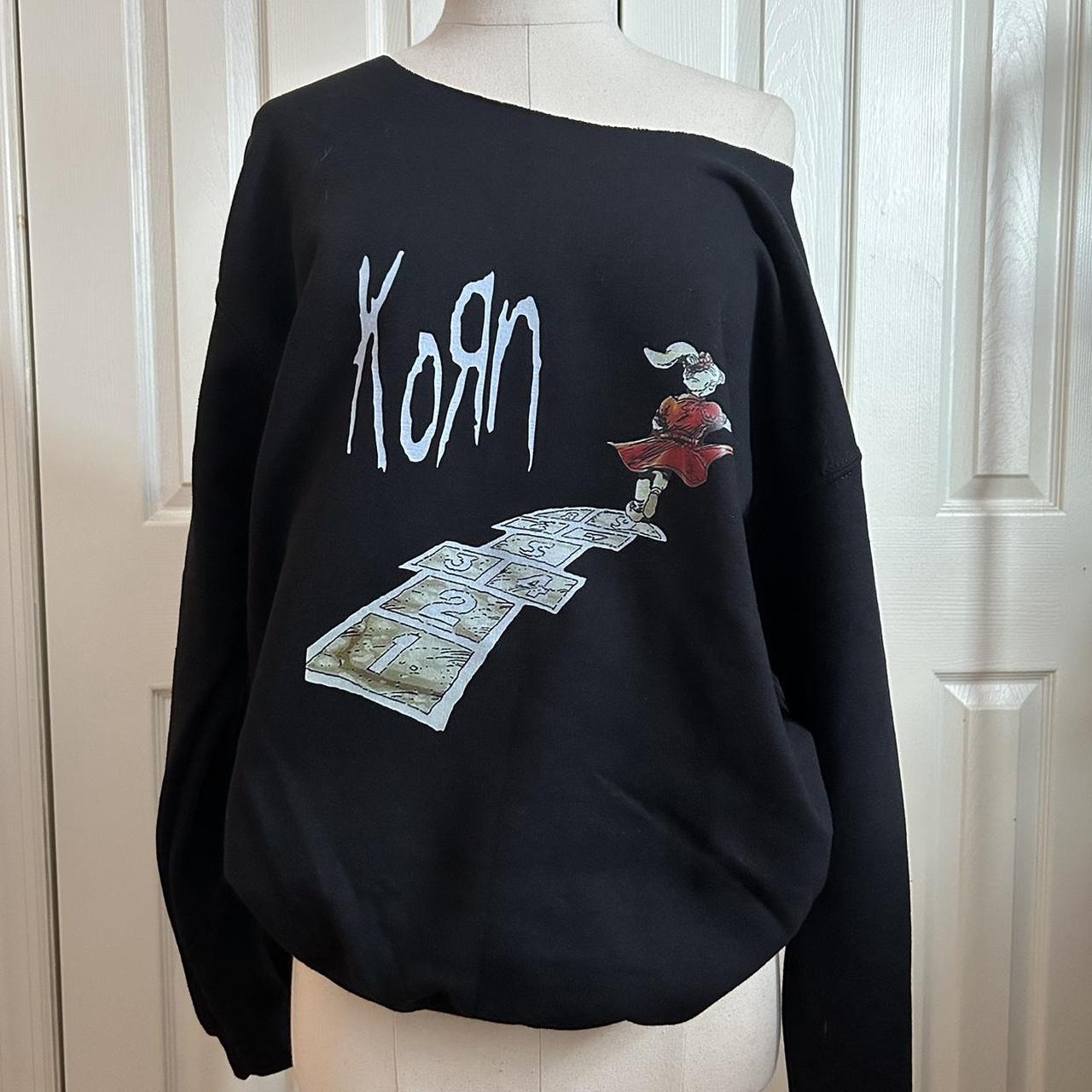 Korn off the shoulder sweater! One size Raw cut... - Depop