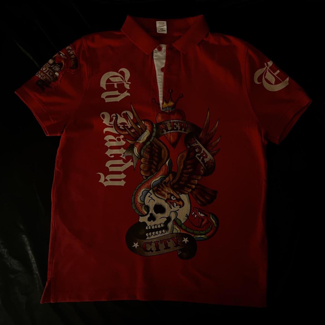 Red Ed Hardy Polo - Depop
