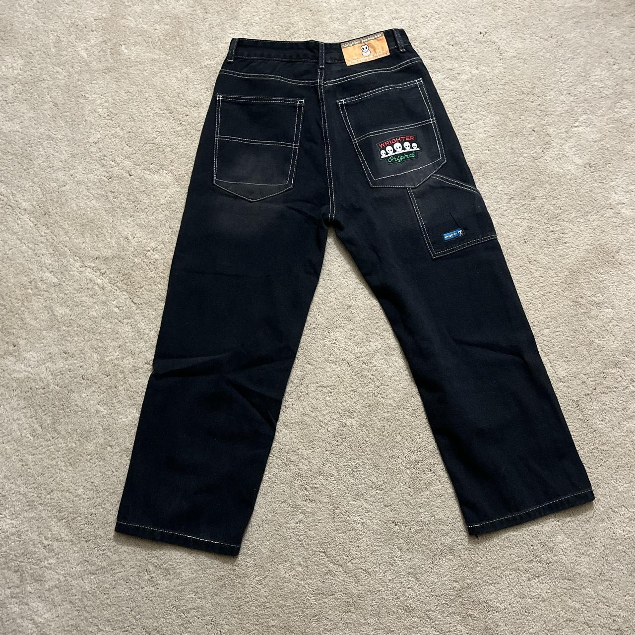 Y2k/2000s baggy embroidered alien jeans super... - Depop
