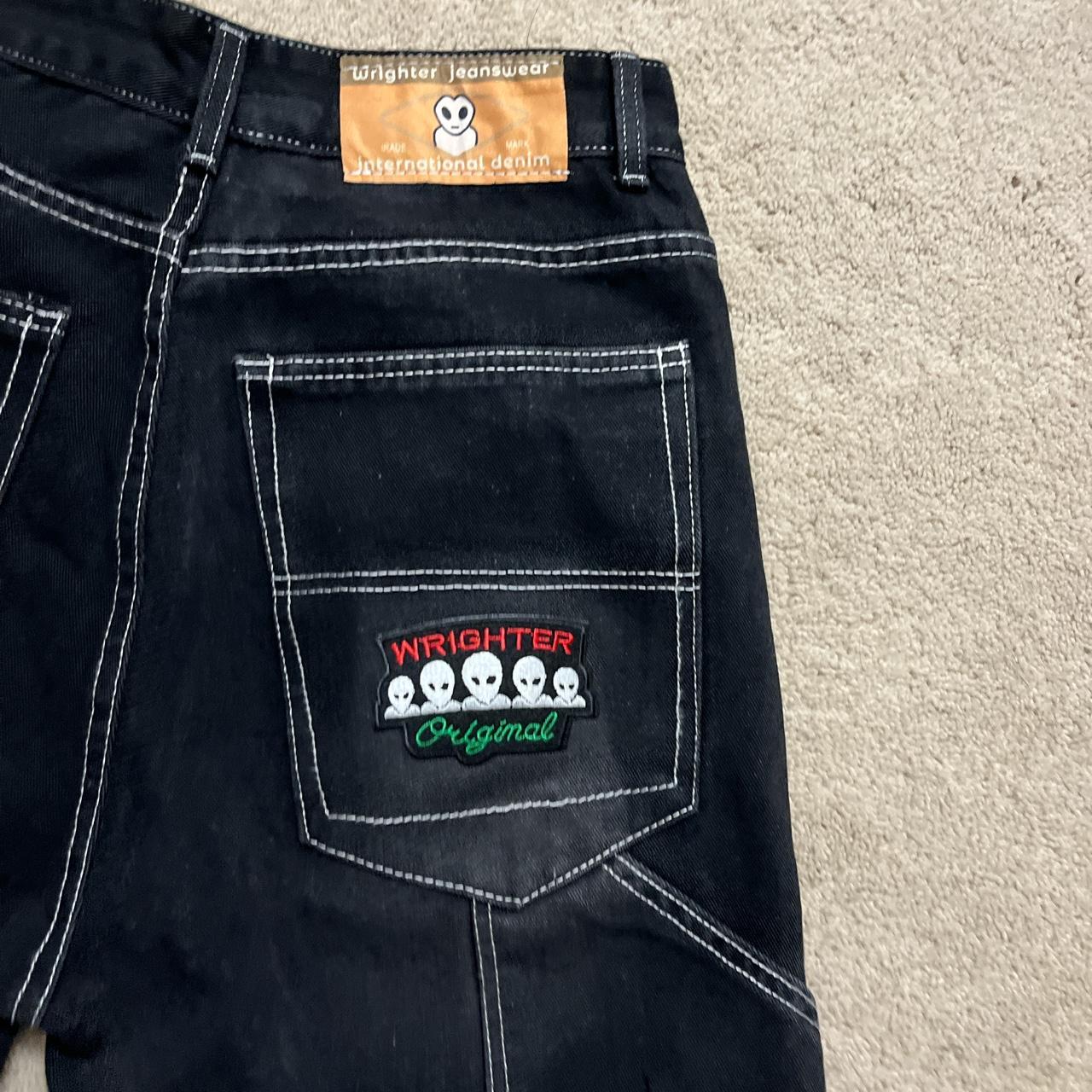 Y2k/2000s baggy embroidered alien jeans super... - Depop