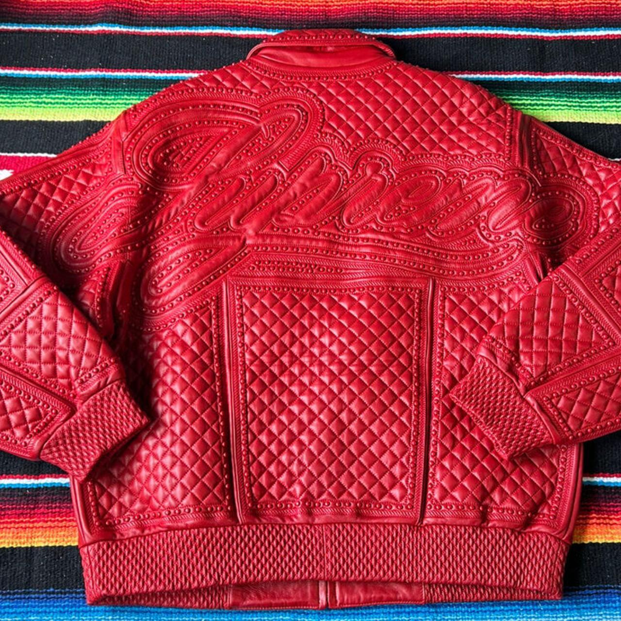 Supreme Studded Quilted Leather Jacket Red Box Logo... - Depop