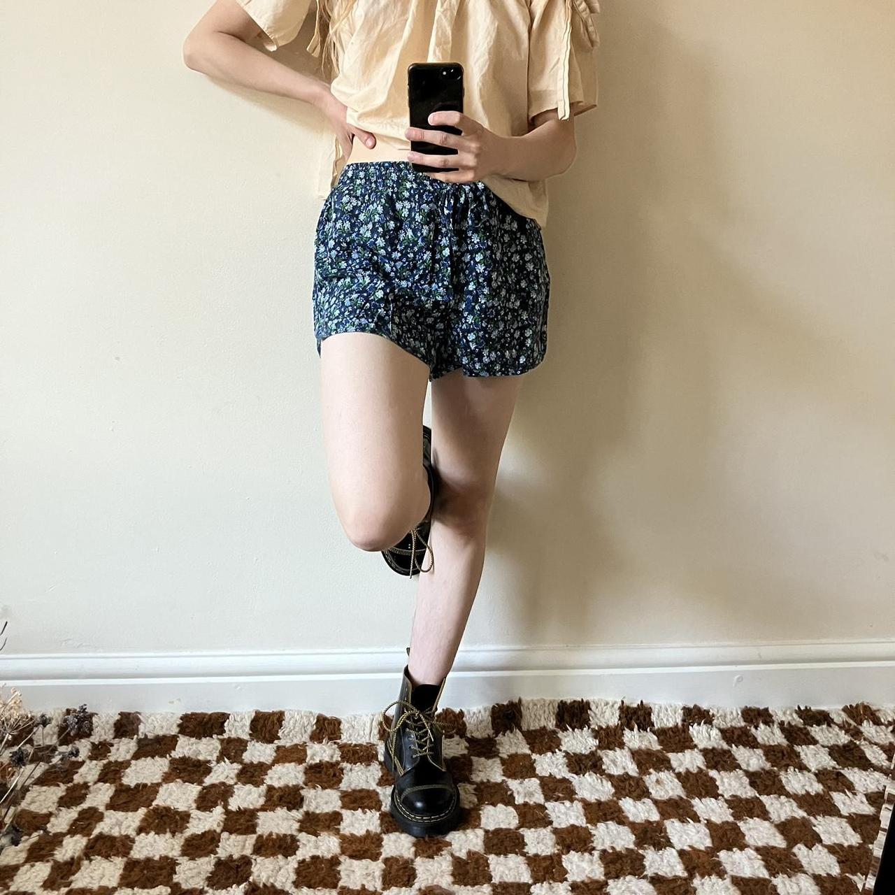 Cutest floral baggy fit mini shorts in blue. The... - Depop