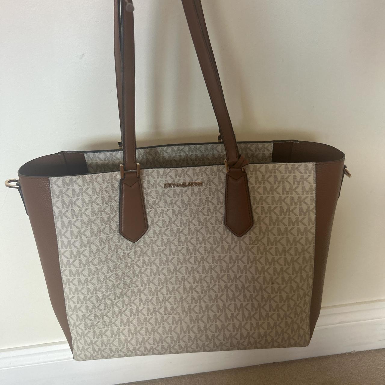 michael kors large tote bag in leather with the mk... - Depop