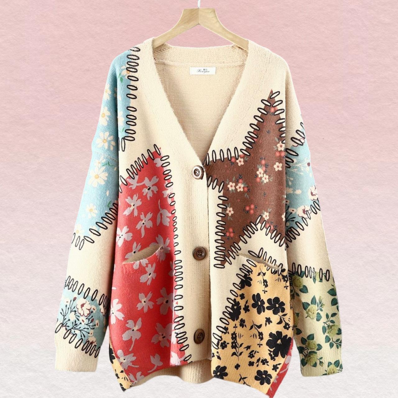 Unique Design Star Multi-Color Sweater Cardigan, New... - Depop
