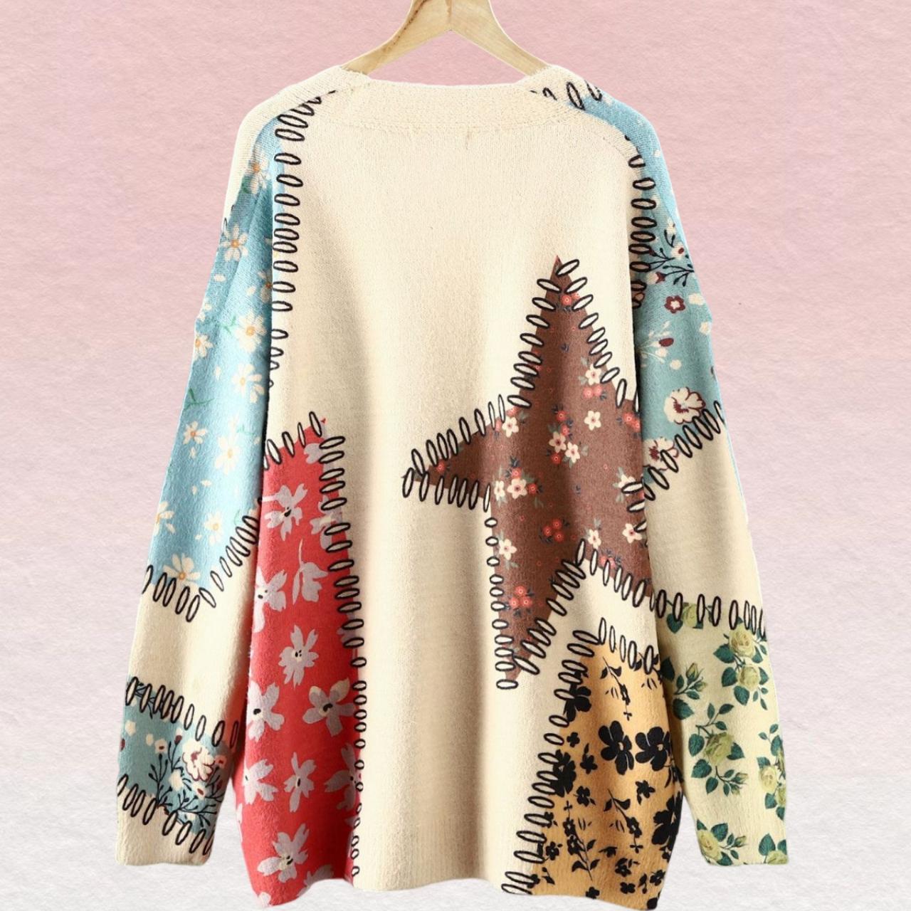 Unique Design Star Multi-Color Sweater Cardigan, New... - Depop