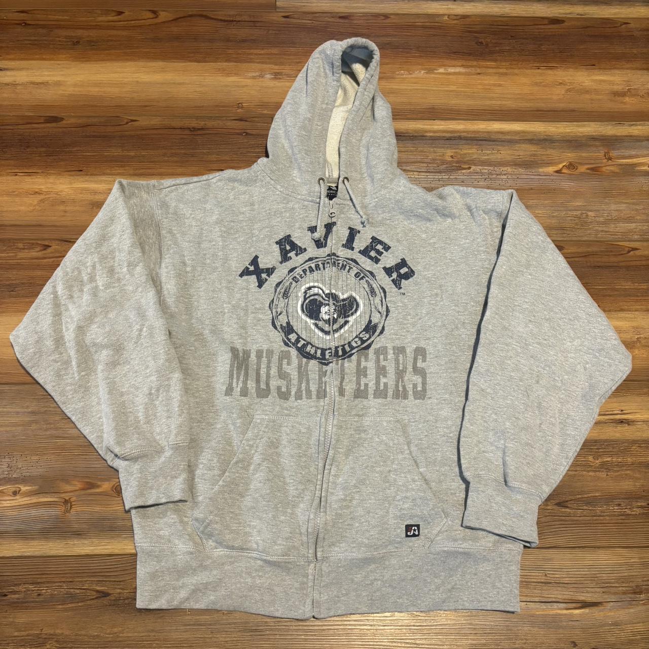 Vintage Xavier University Musketeers Full Zip Grey... | Depop