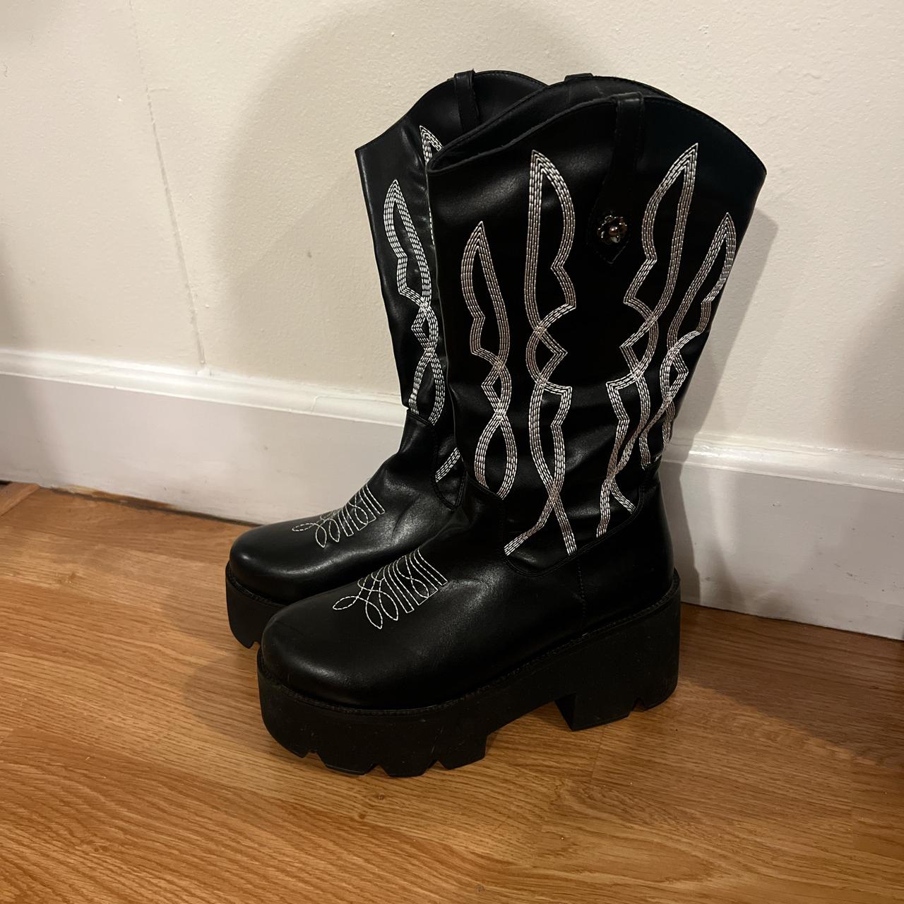 Black platform cowboy boots. 3 inch platform. Size 7... | Depop