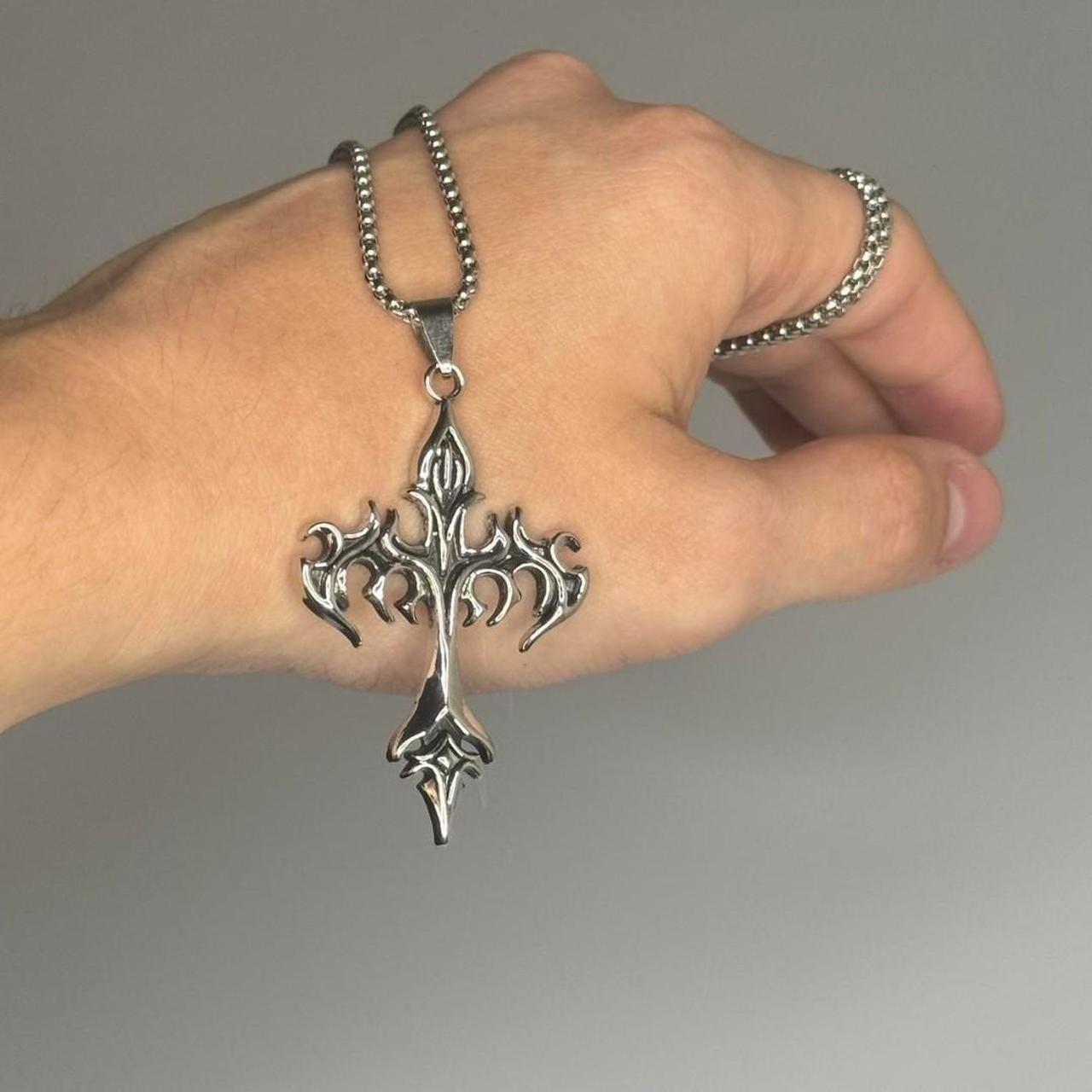 Y2k emo cross necklace, amazing condition, never... - Depop