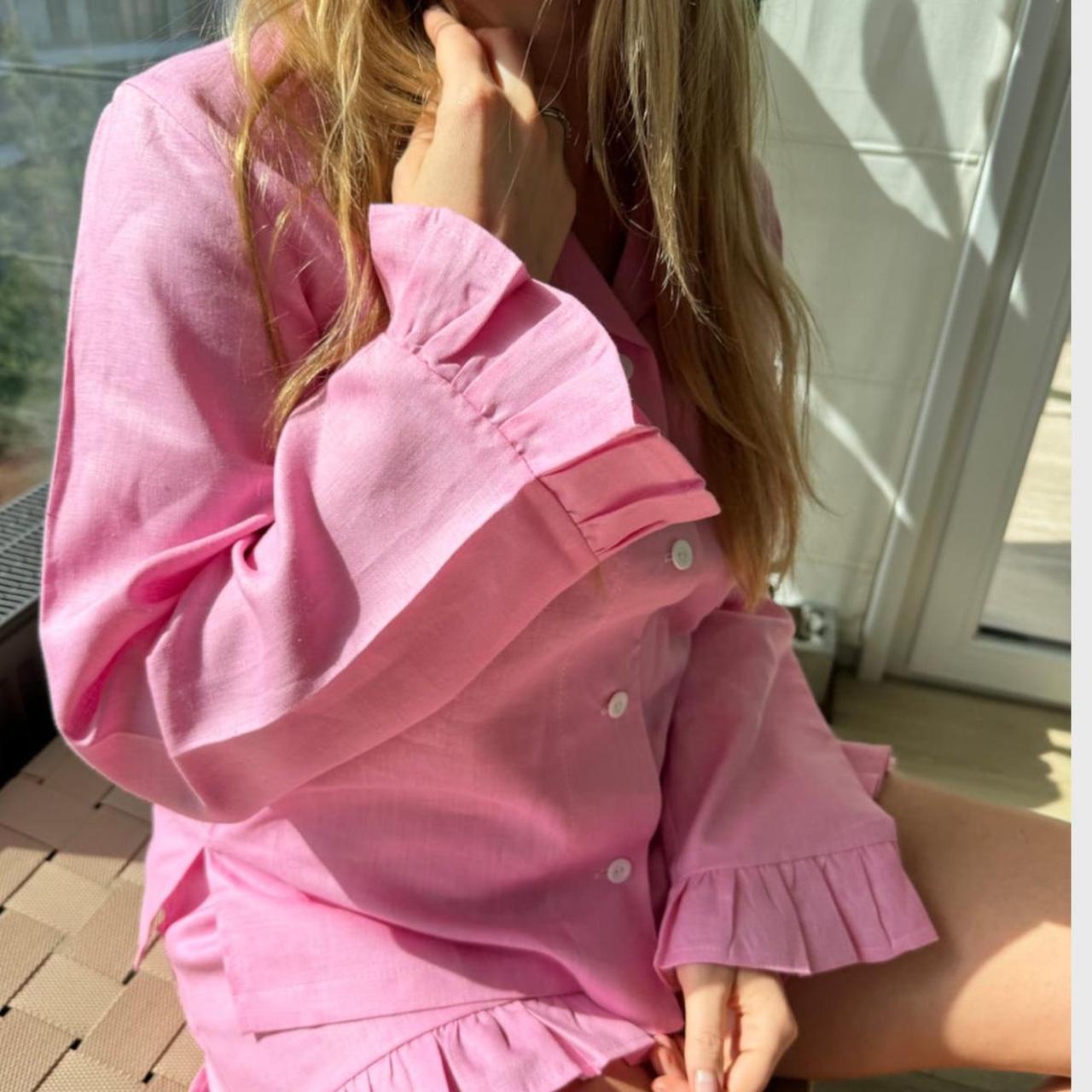 Bubblegum pink 100% linen pajama/ lounge set!... | Depop