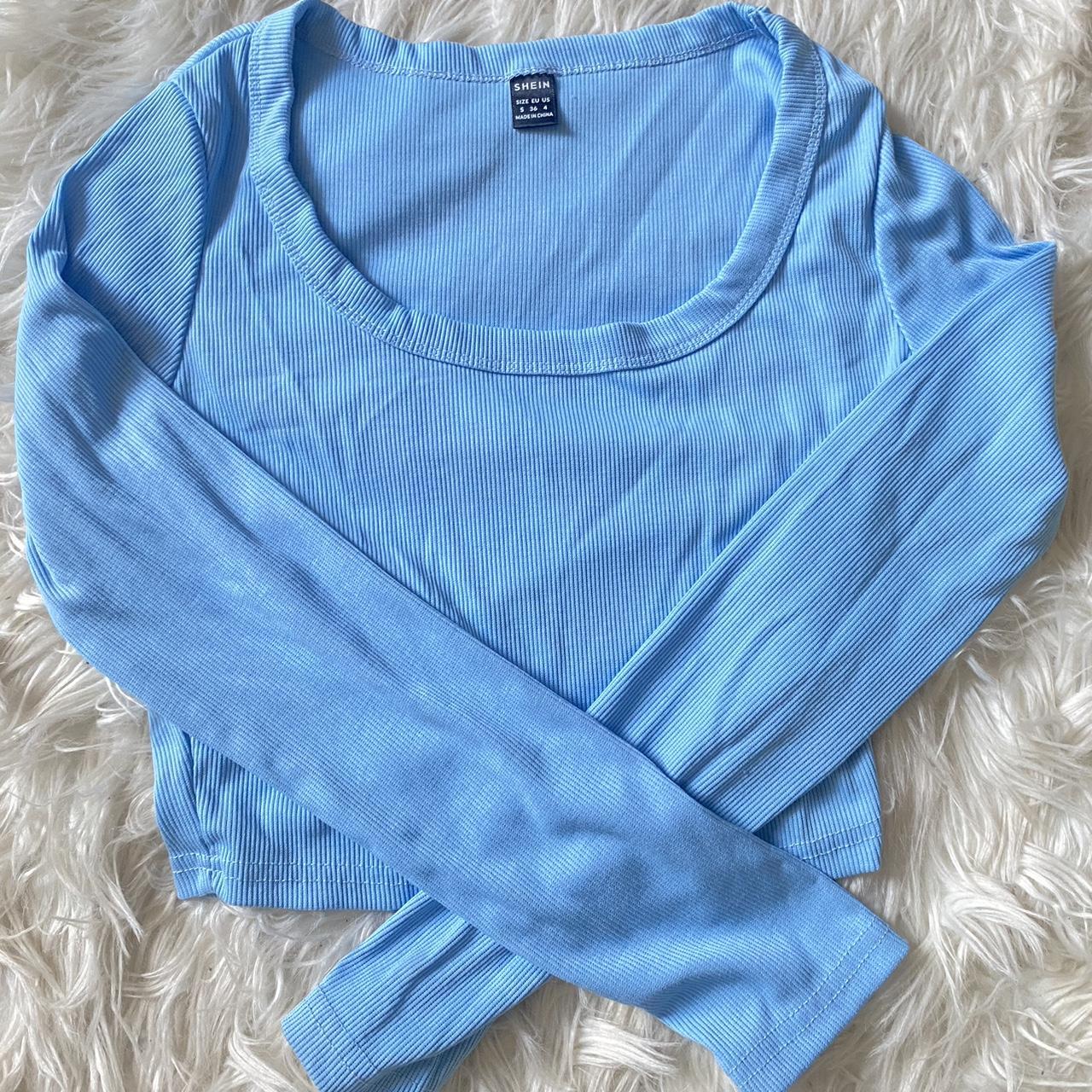 long sleeve sky blue crop top - Depop