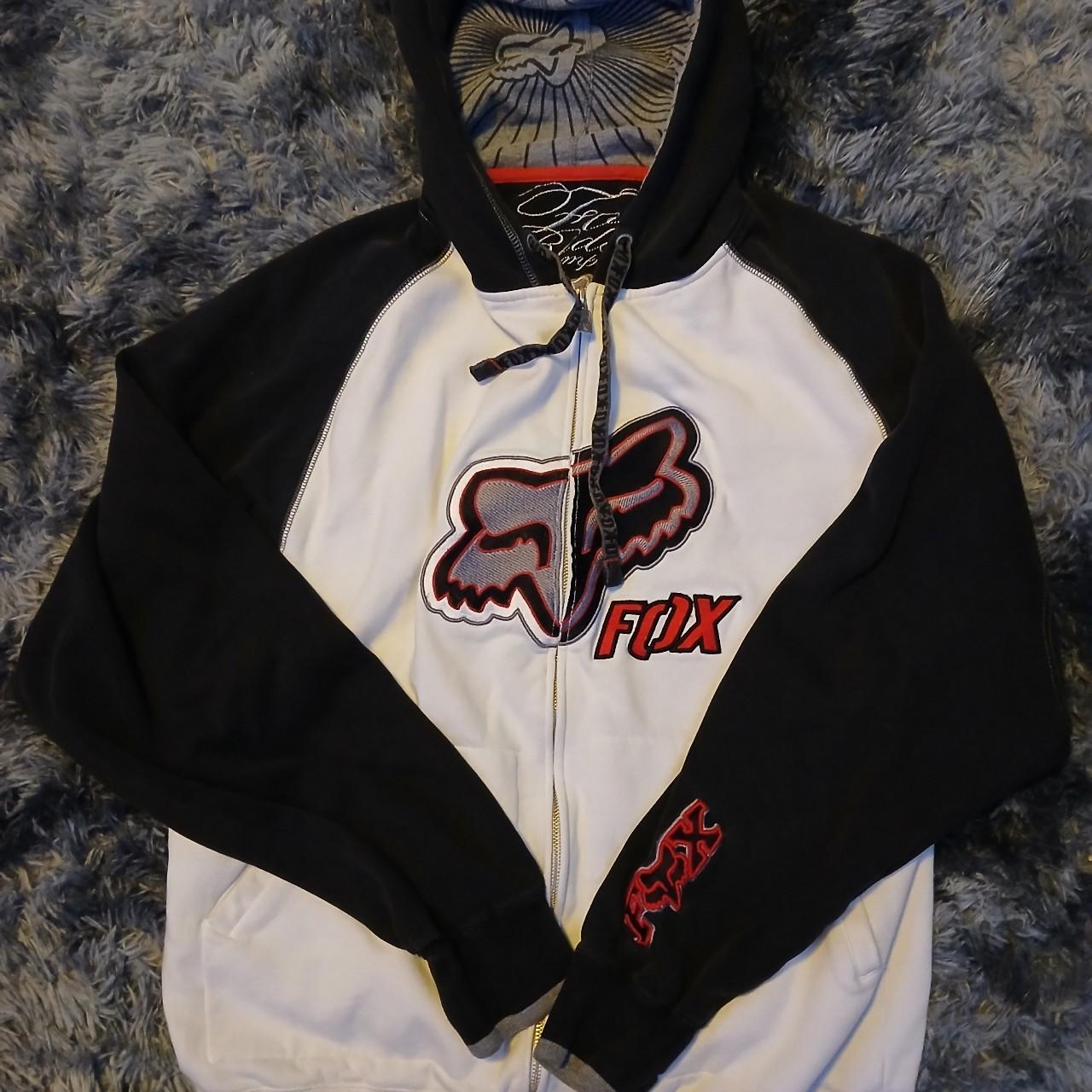 Fox Racing zip up hoodie with embroidered logo,... | Depop