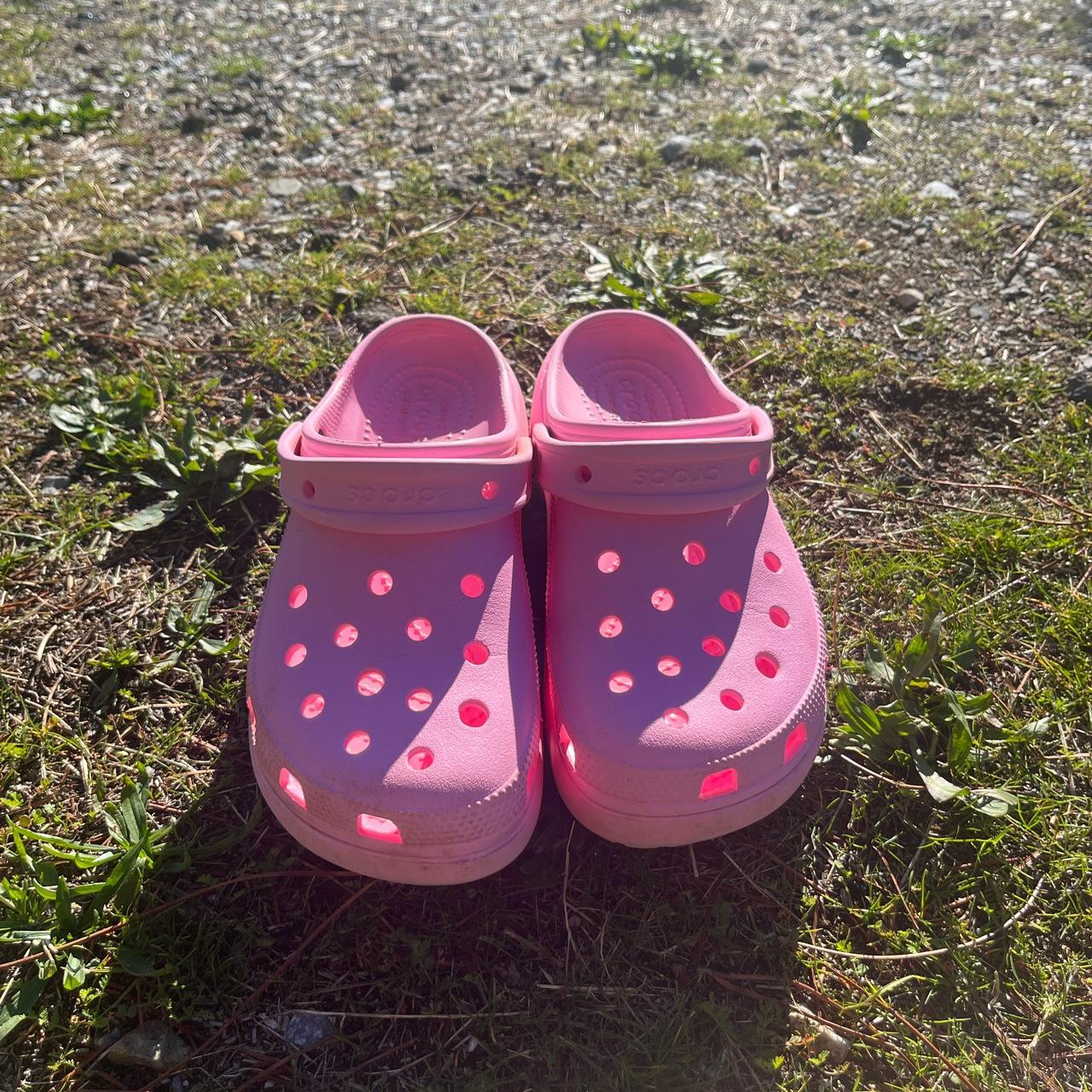light pink platformed crocs #y2k #crocs #coquette... - Depop