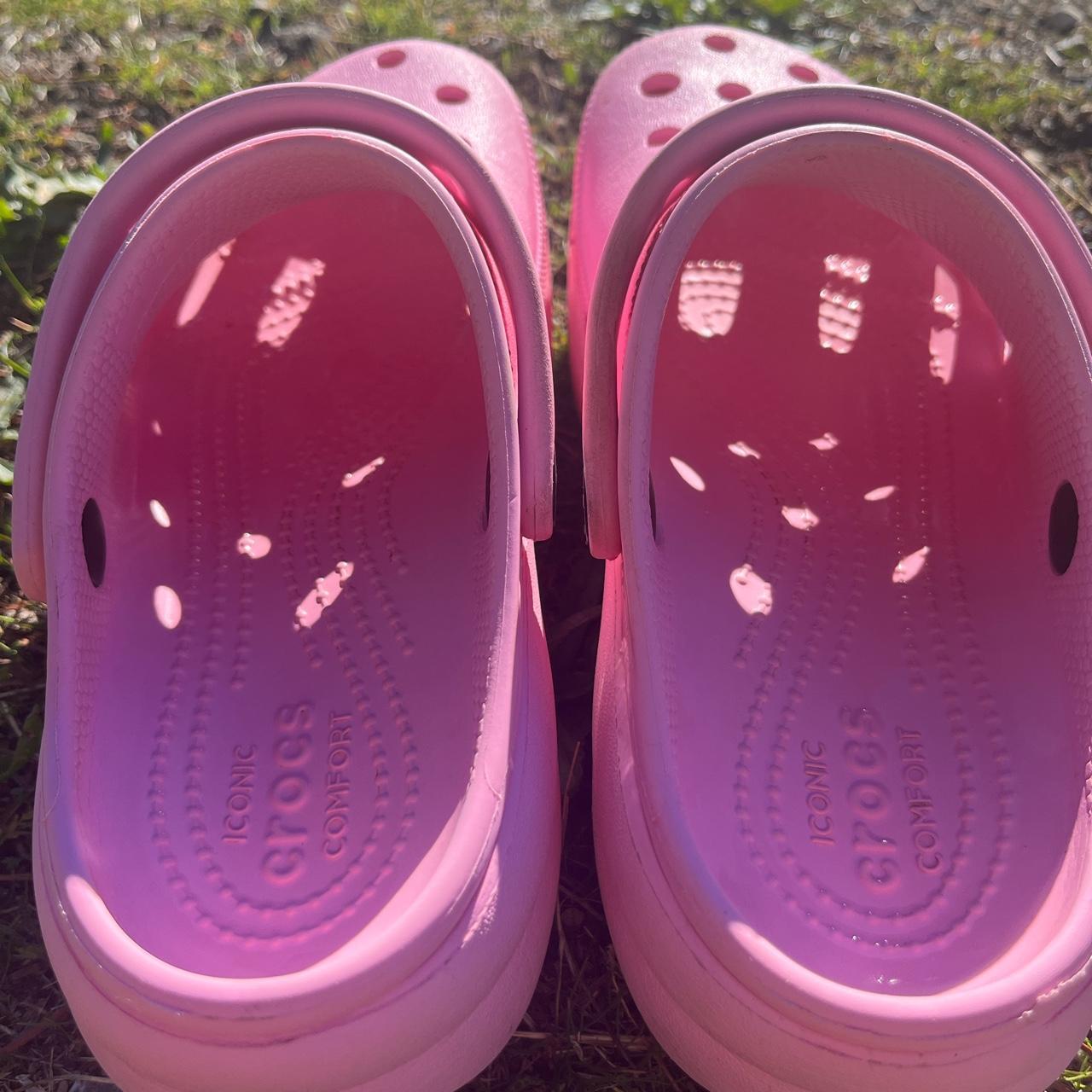 light pink platformed crocs #y2k #crocs #coquette... - Depop