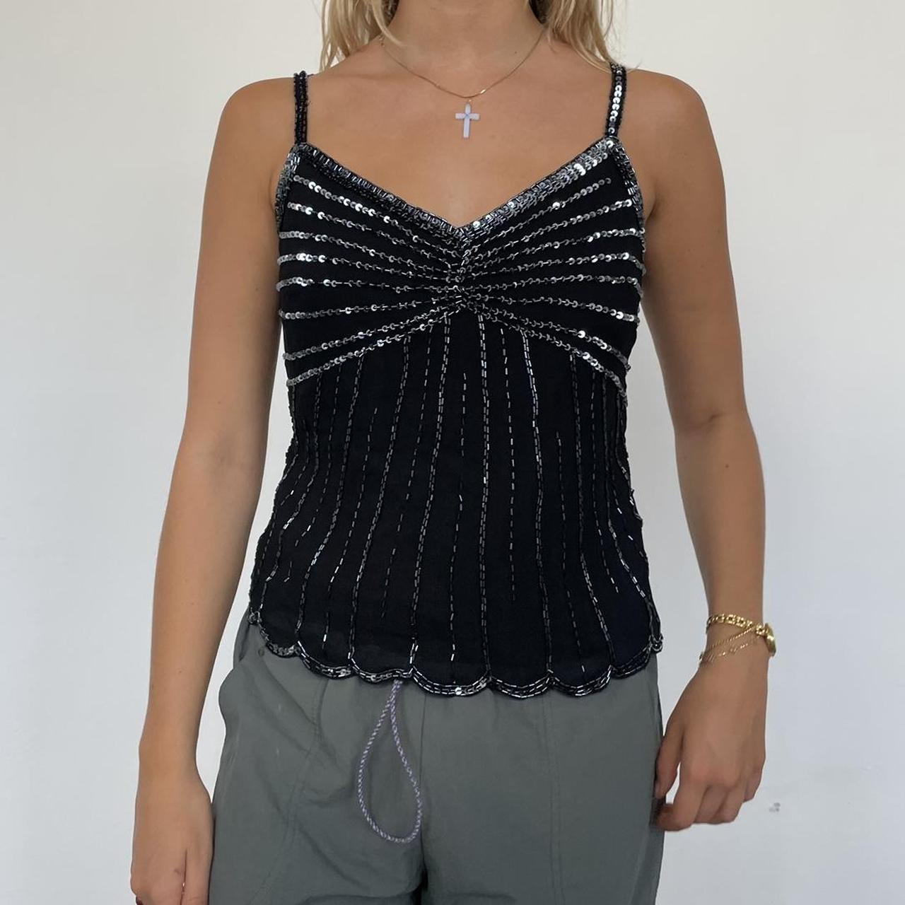 Most beautiful beaded and sequin cami. Black silk... - Depop