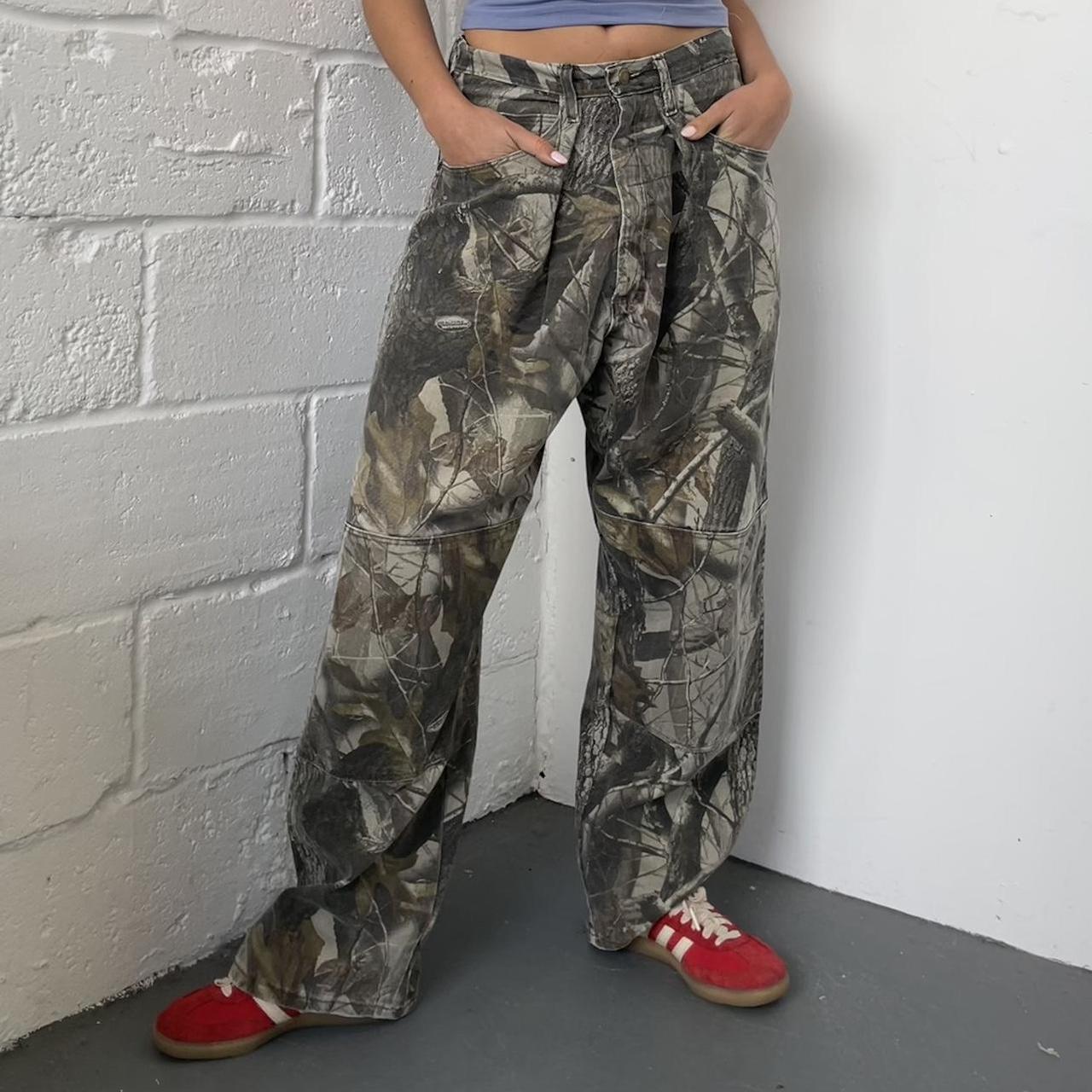 Baggy jungle / leaf print jeans. Low waisted loose... - Depop