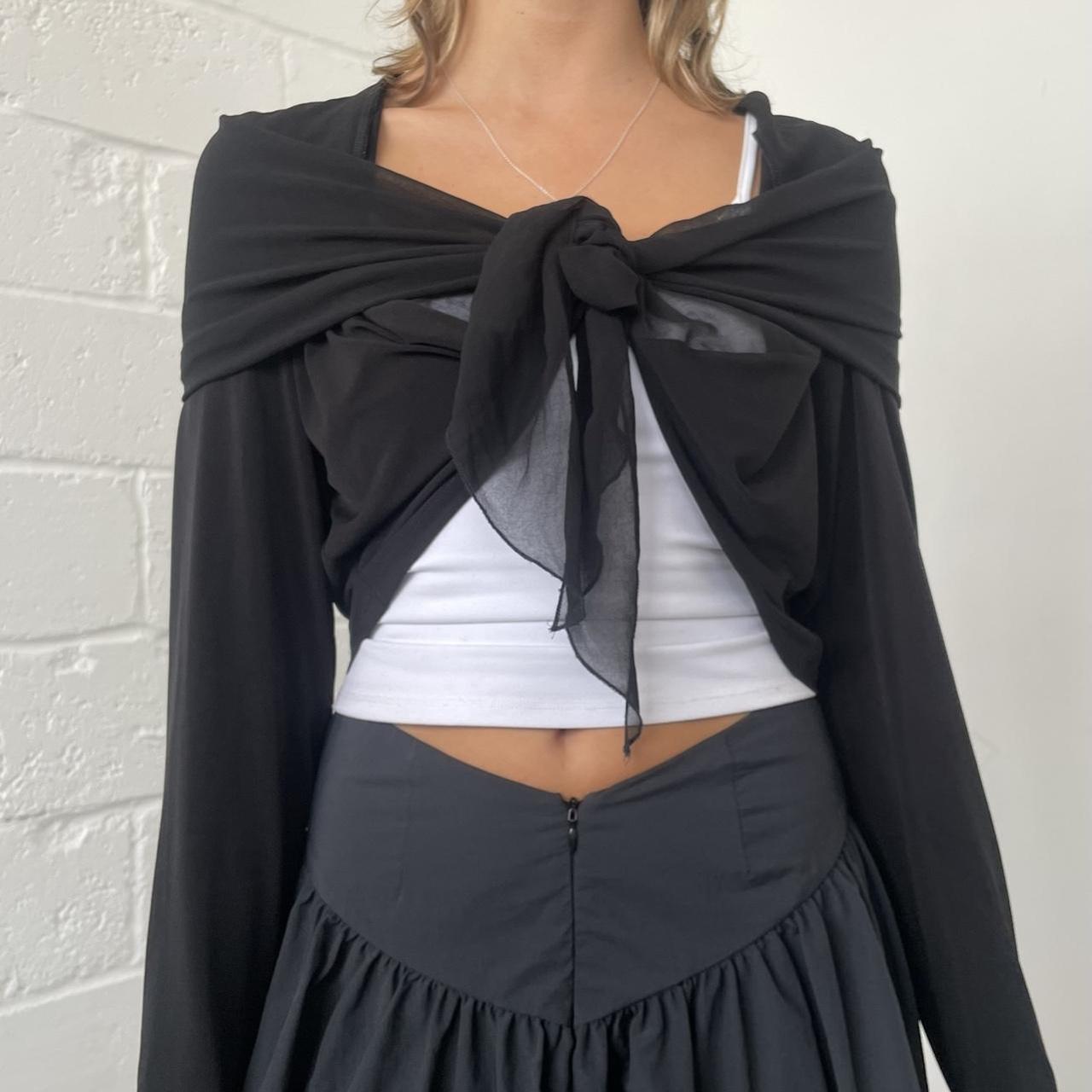 Black mesh cropped tie front cardigan. Can fold over... - Depop