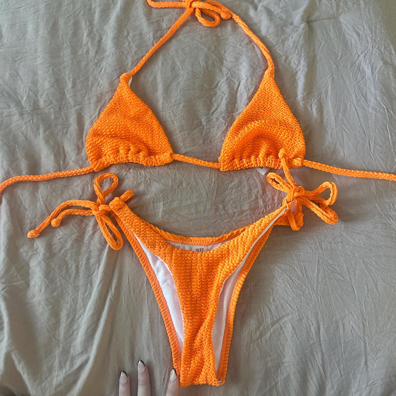 neon orange cheeky bikini - Depop