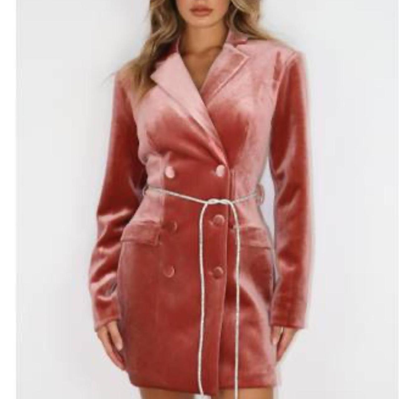 Missguided Pink Thick Velvet Blazer Dress #goingout... - Depop