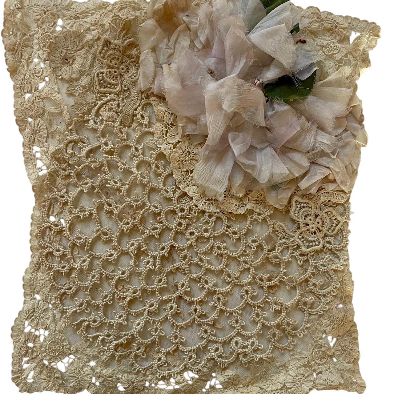 Victorian Cream vintage lace doily with floral... - Depop