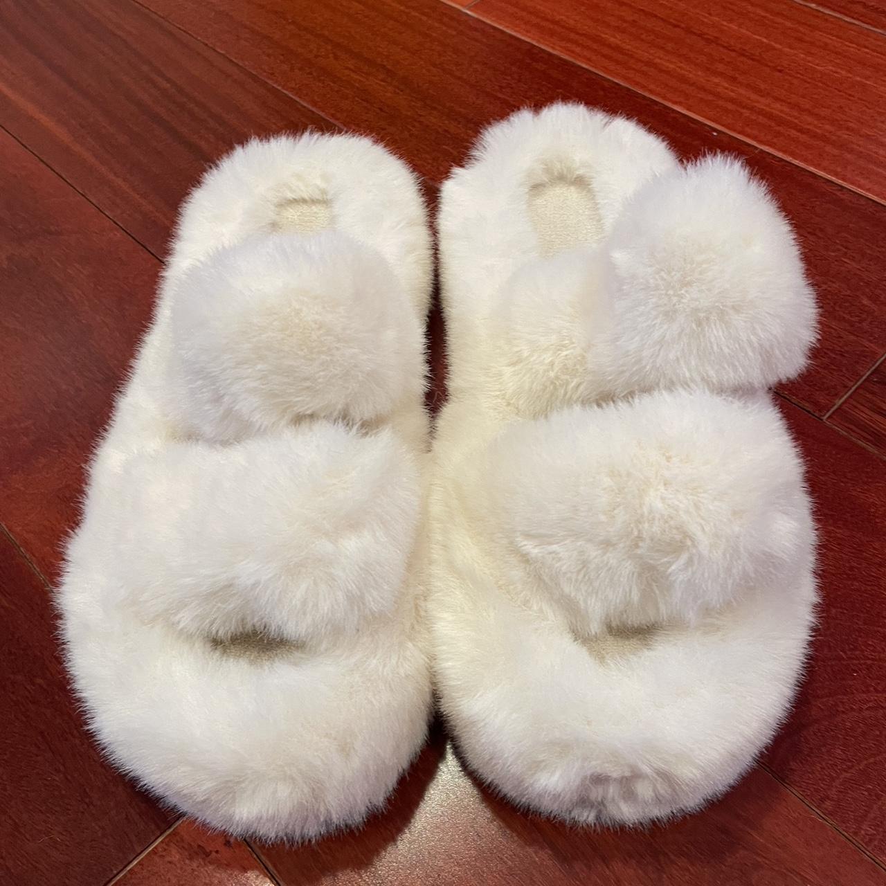white fluffy shoes/sandals **brand new never worn | Depop