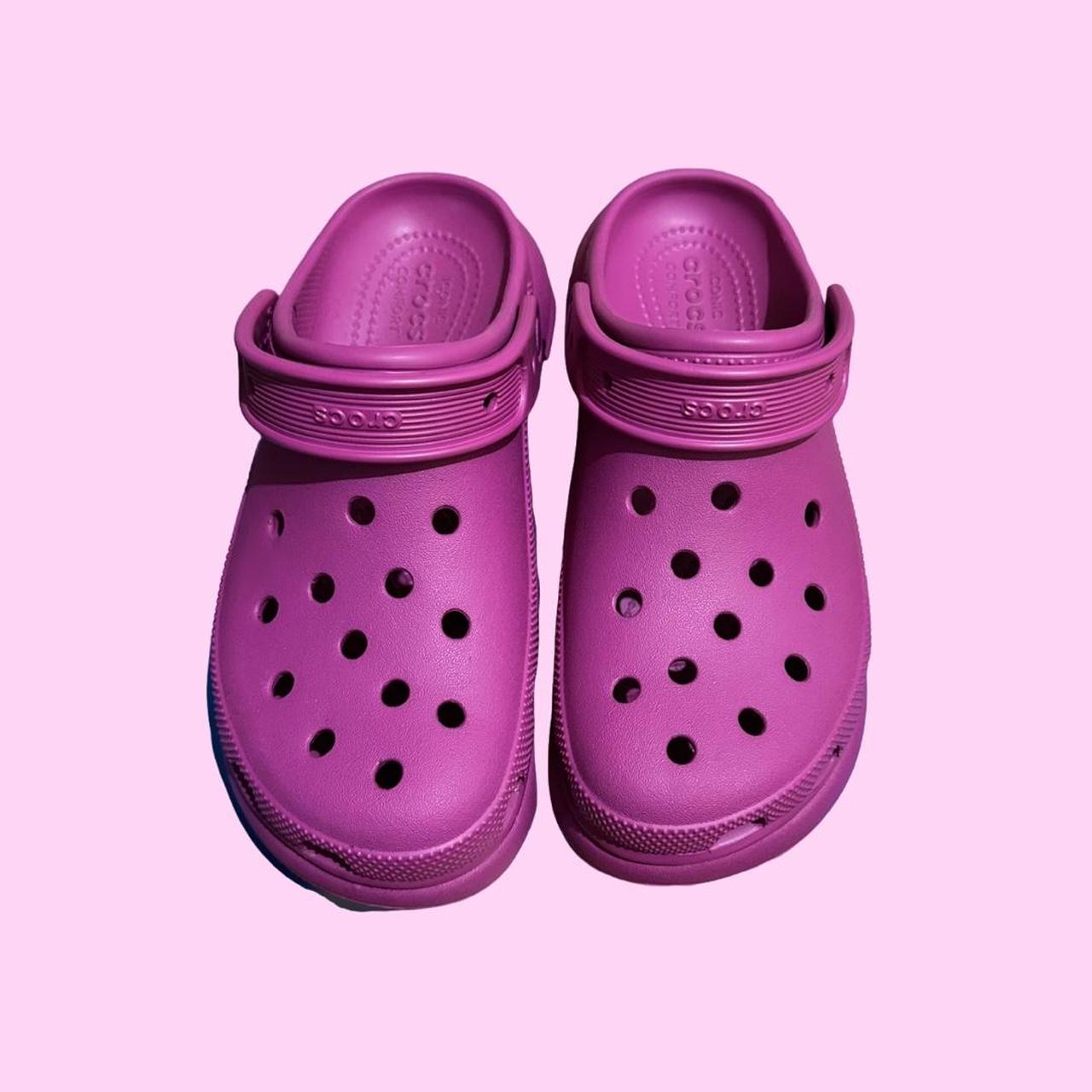 MAGENTA PLATFORM CROCS. Practically new used once or... - Depop