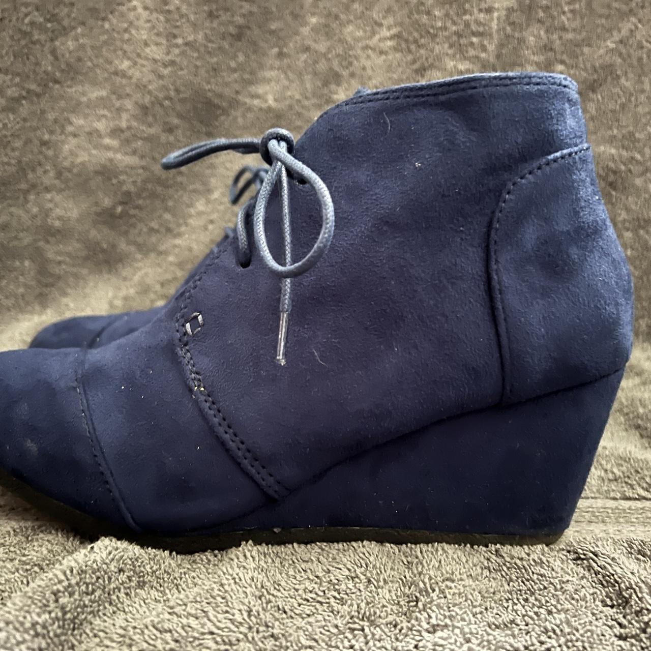 Navy Blue wedge booties - Depop