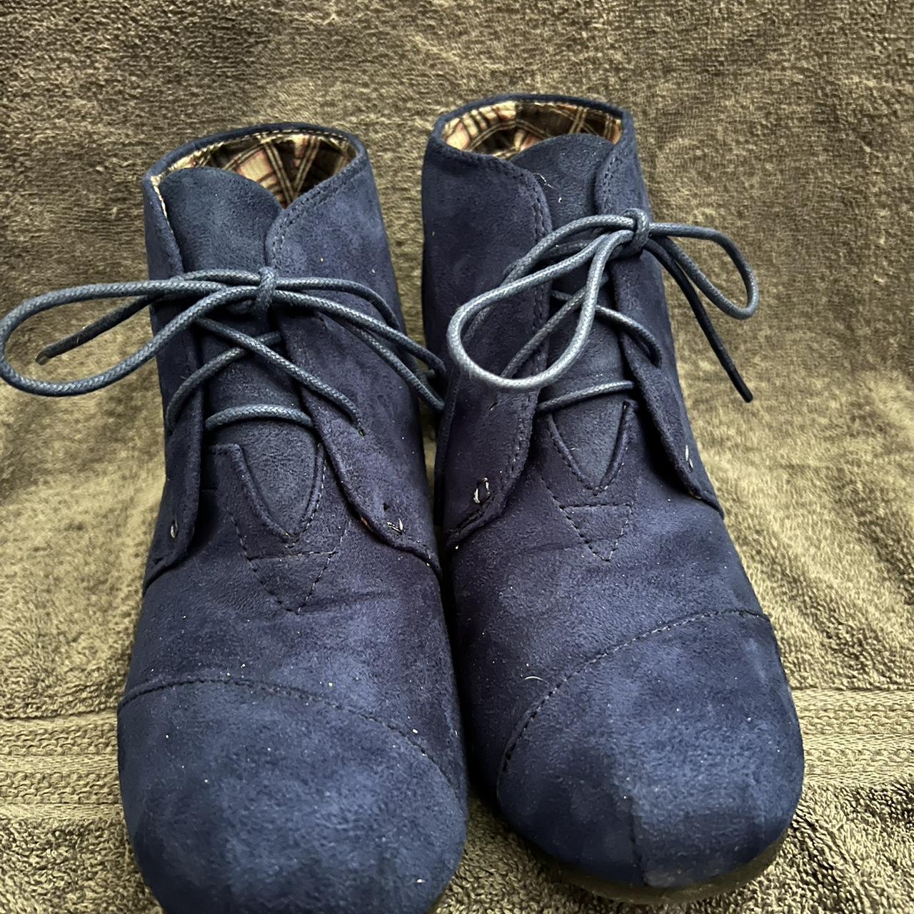Navy Blue wedge booties - Depop