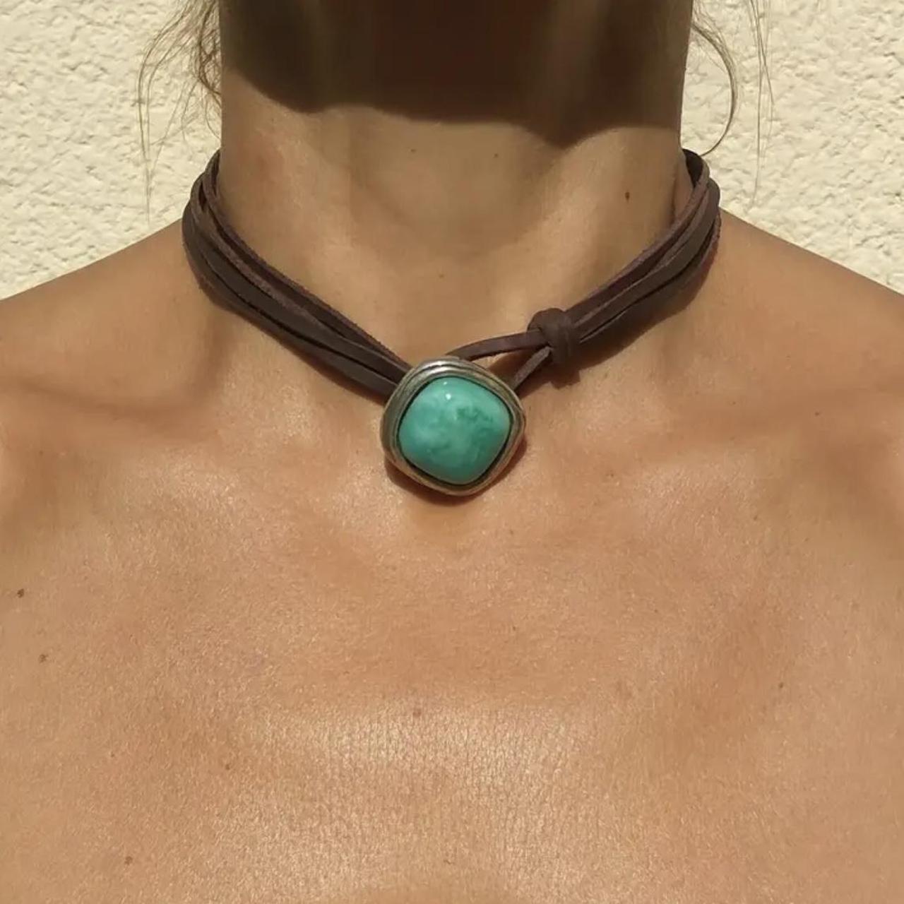Boho Style Turquoise Pendant Necklace Female... - Depop