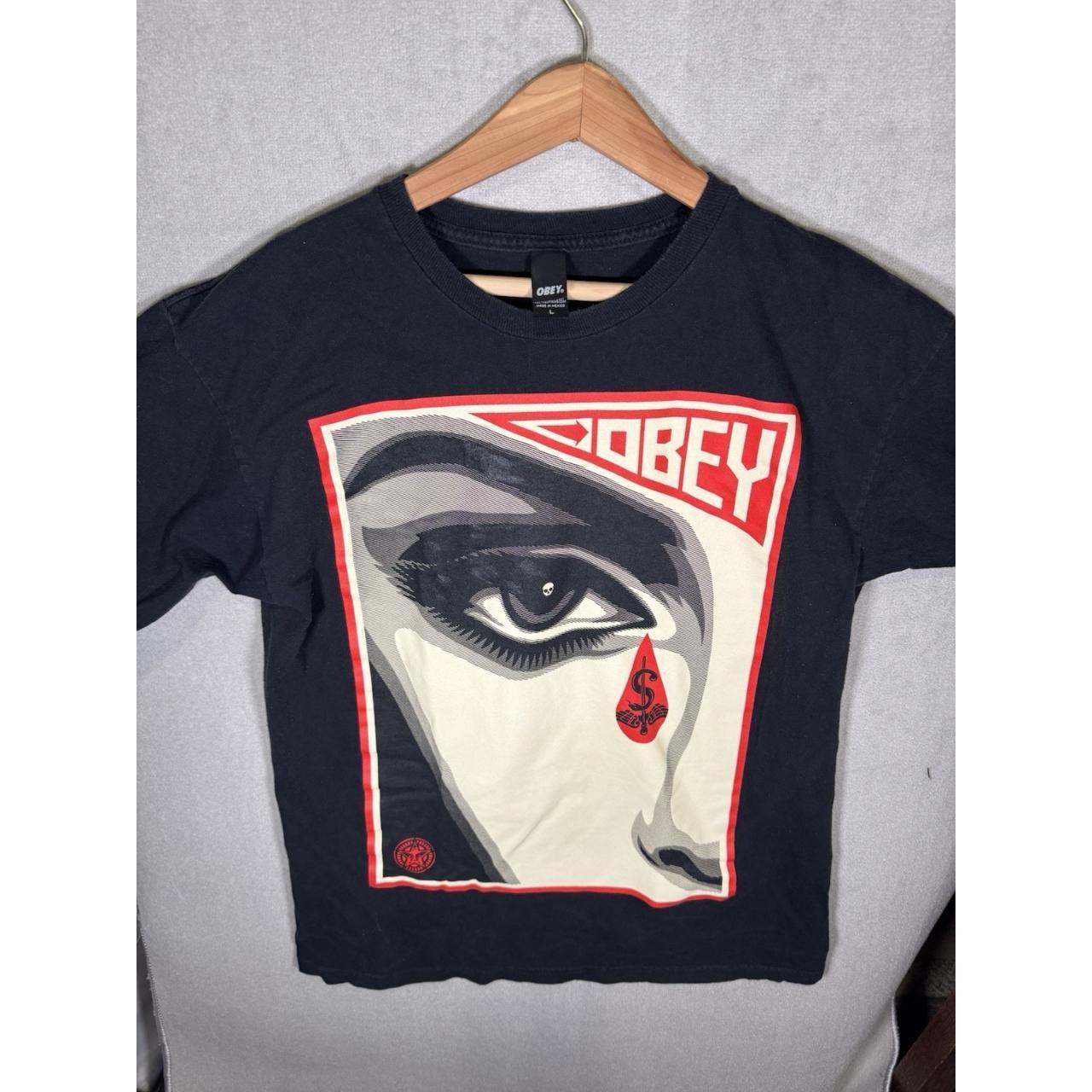 Vintage Obey Graphic Tee Eye Tear Design Black... | Depop