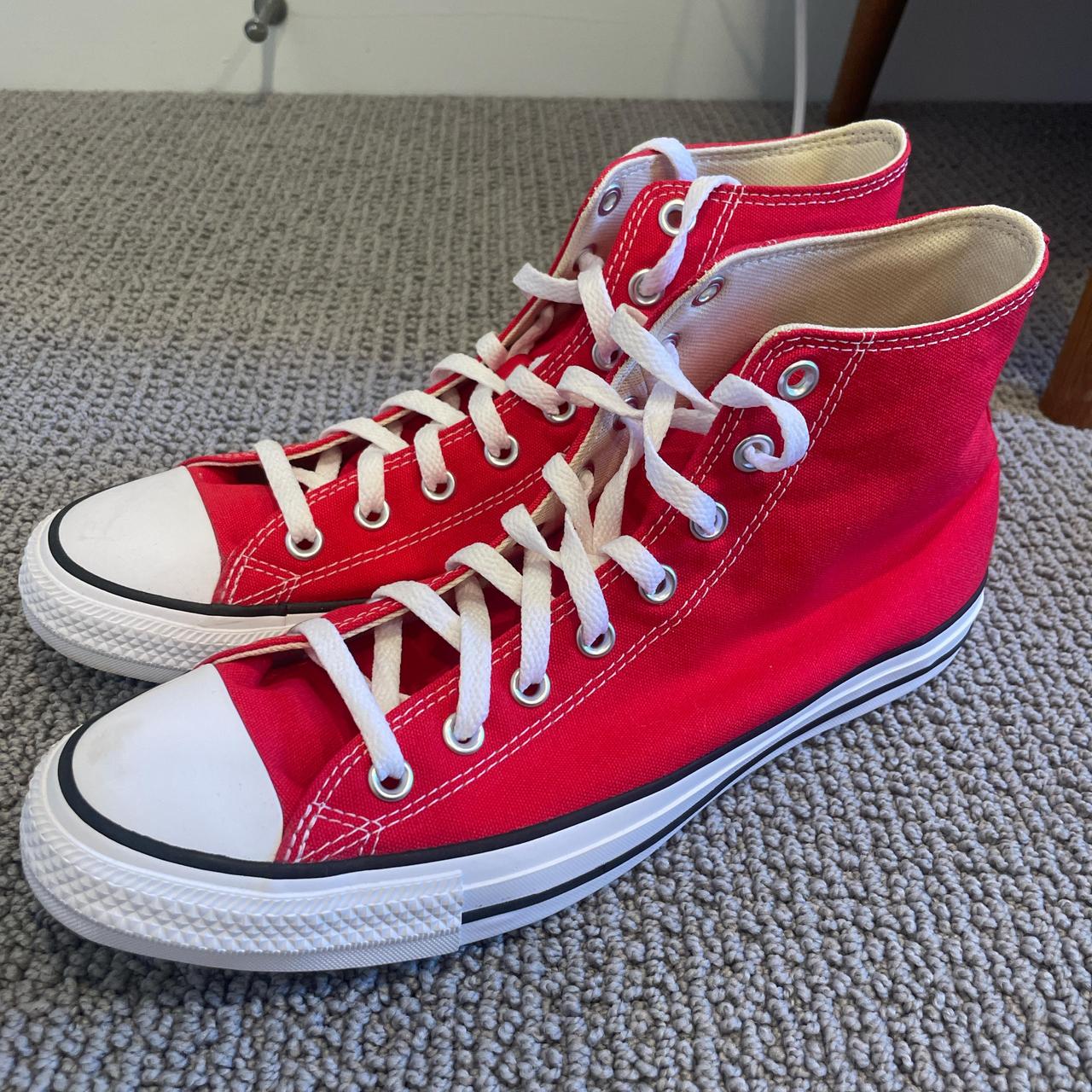 Red Converse All Star High Tops (M 10) Worn once /... - Depop
