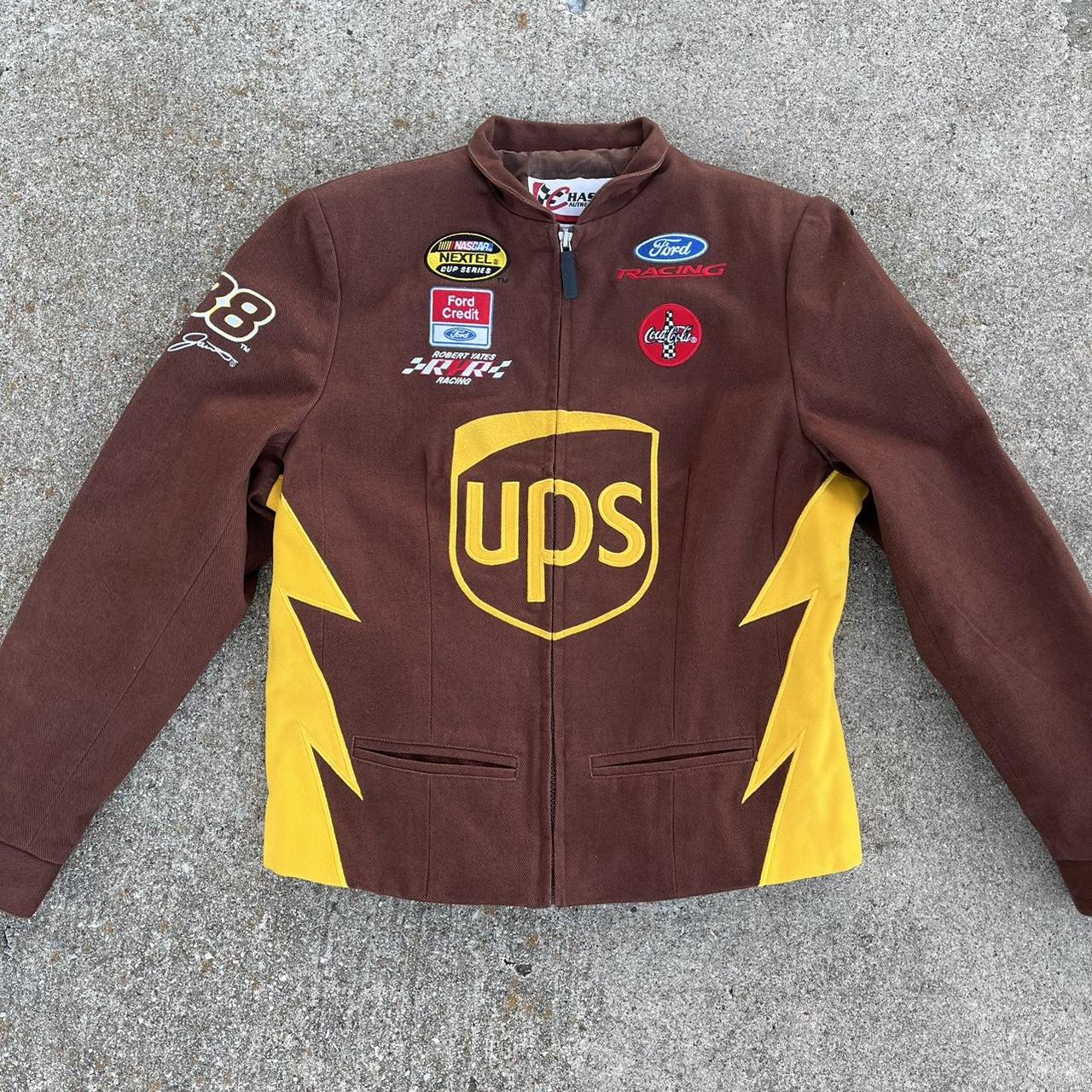 Brown UPS racing jacket Listed as a medium but fits... - Depop