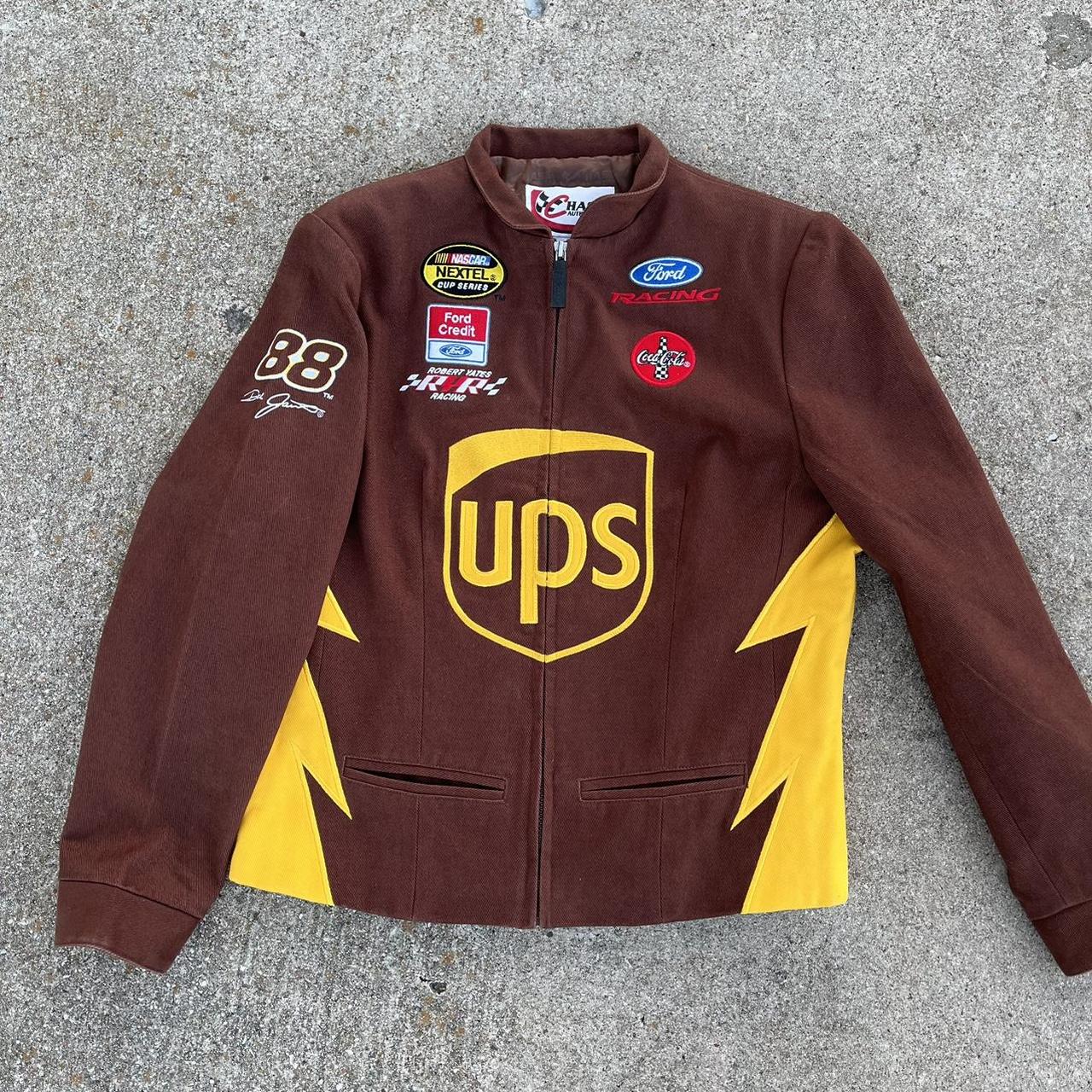 Brown UPS racing jacket Listed as a medium but fits... - Depop