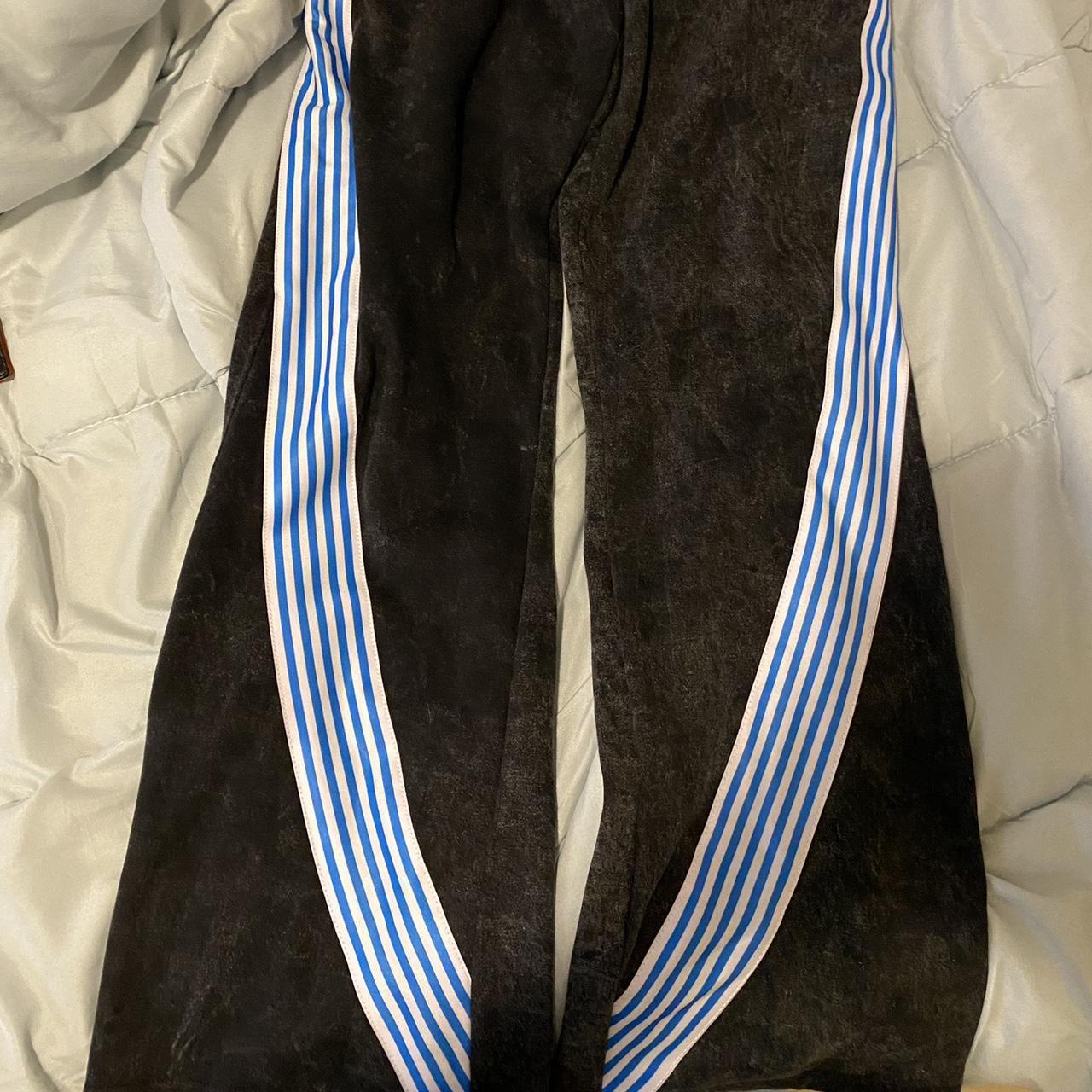 Black and blue striped pants with gaffle garments... - Depop