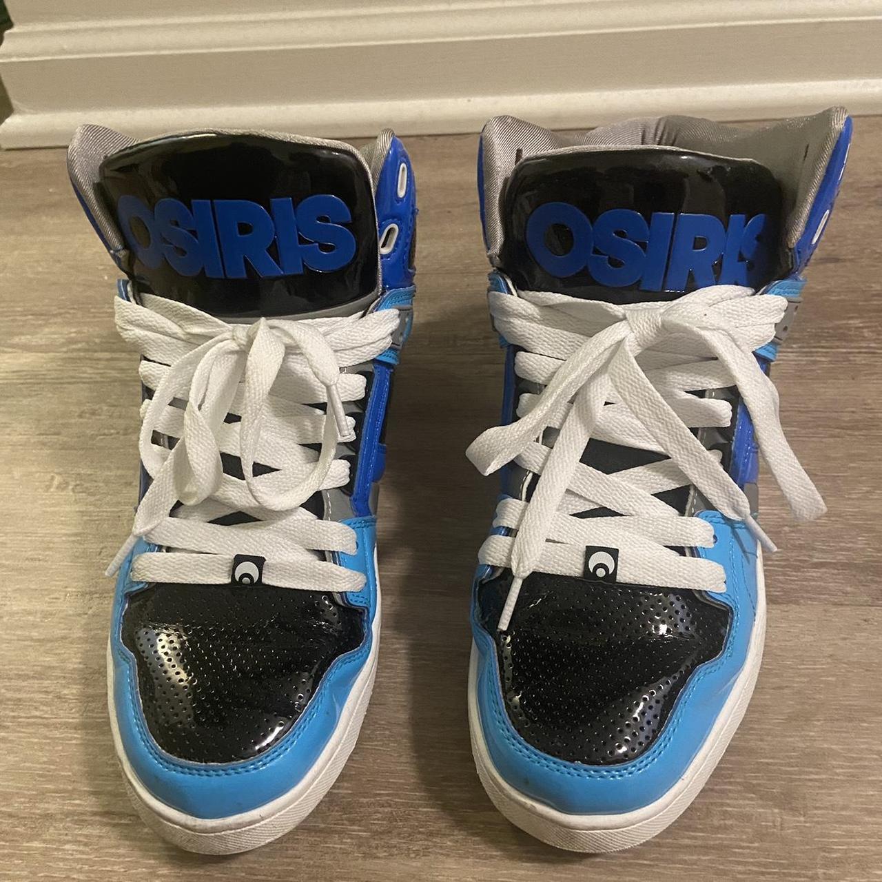 Royal blue, cyan and black Osiris shoes. Size Men's... - Depop
