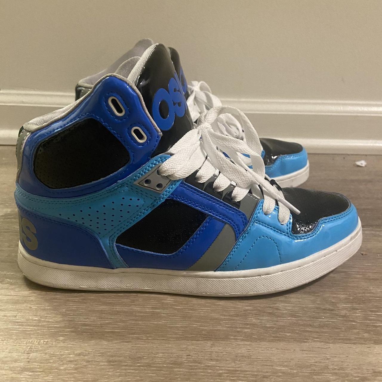 Royal blue, cyan and black Osiris shoes. Size Men's... - Depop