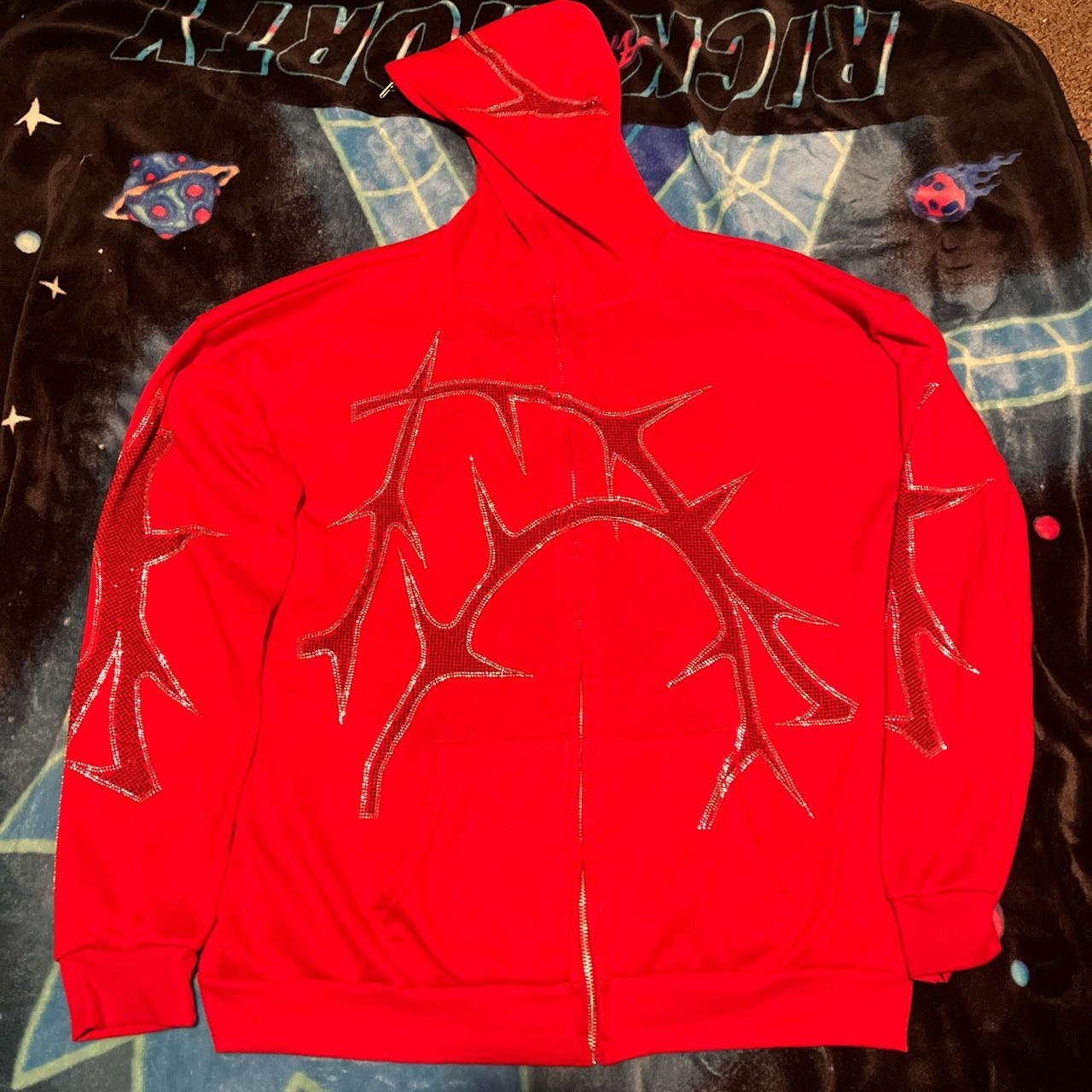 Red y2k full zip up hoodie - Depop