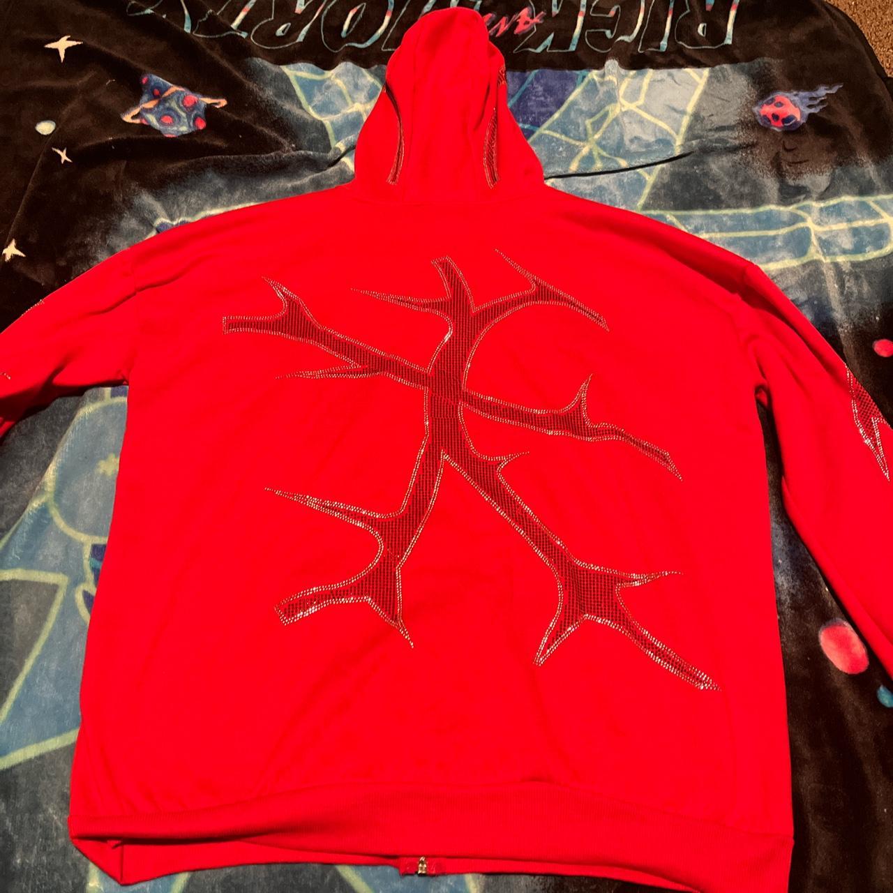 Red y2k full zip up hoodie - Depop