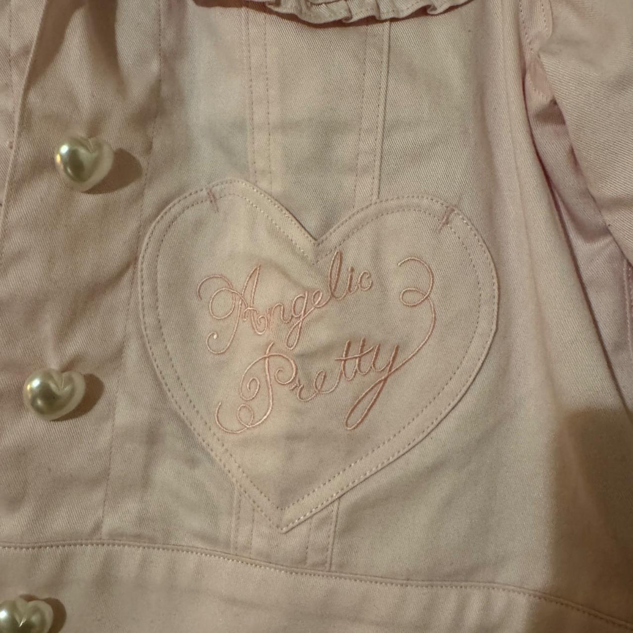 angelic pretty pink heart jacket worn once in like... - Depop