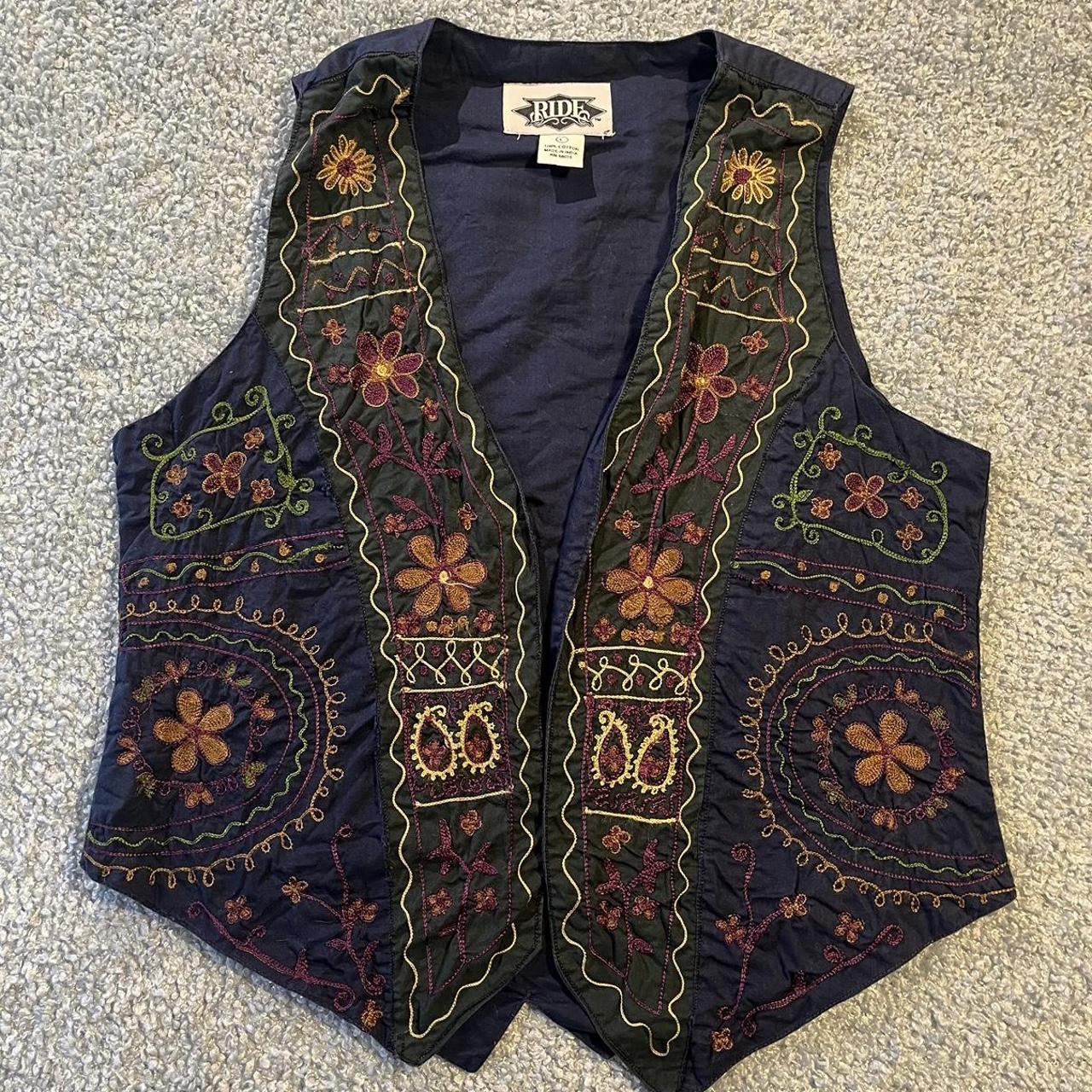 💙 gorgeous embroidered boho navy blue vest 💙brand... - Depop