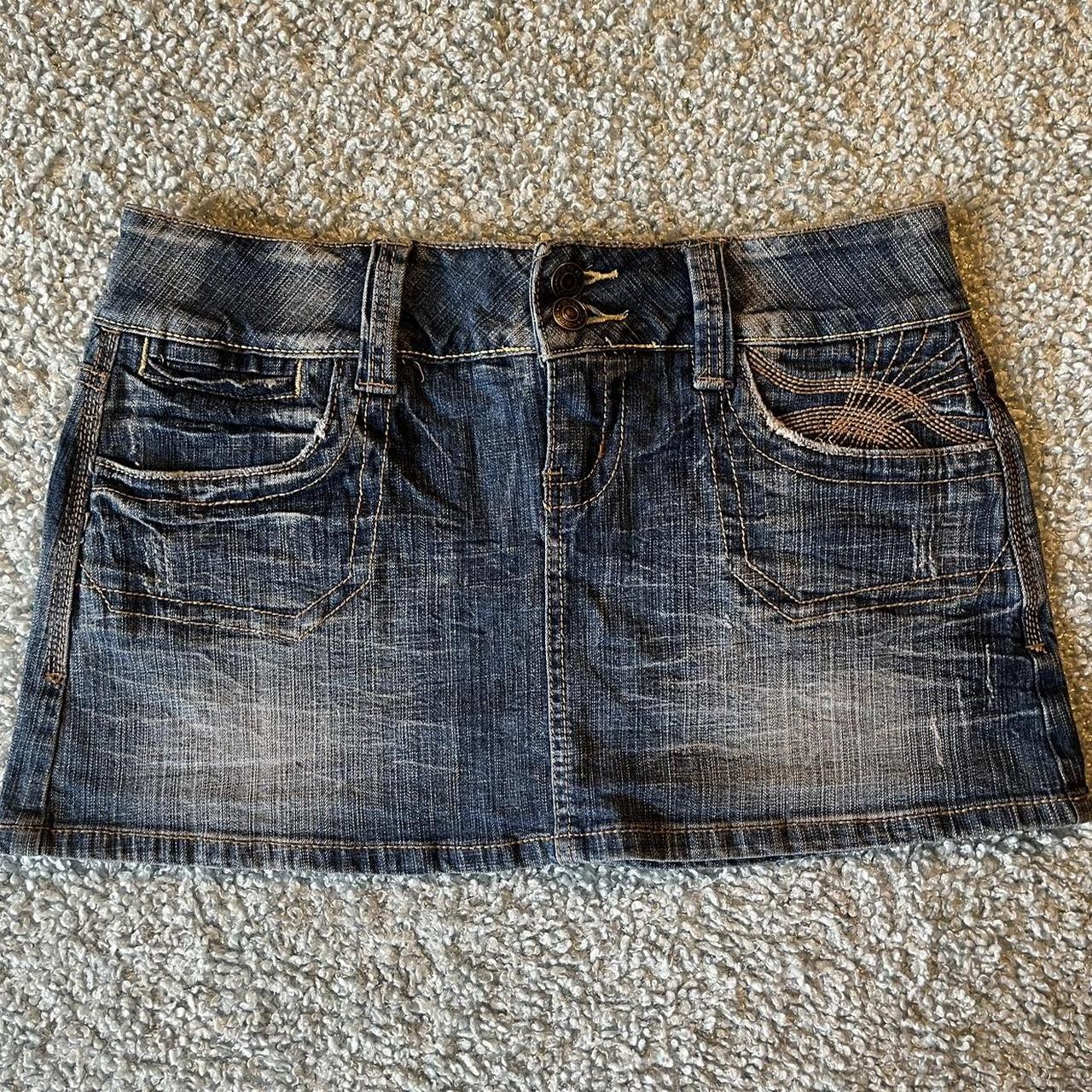 ⚜️ adorable y2k distressed micro mini with embroidery... - Depop