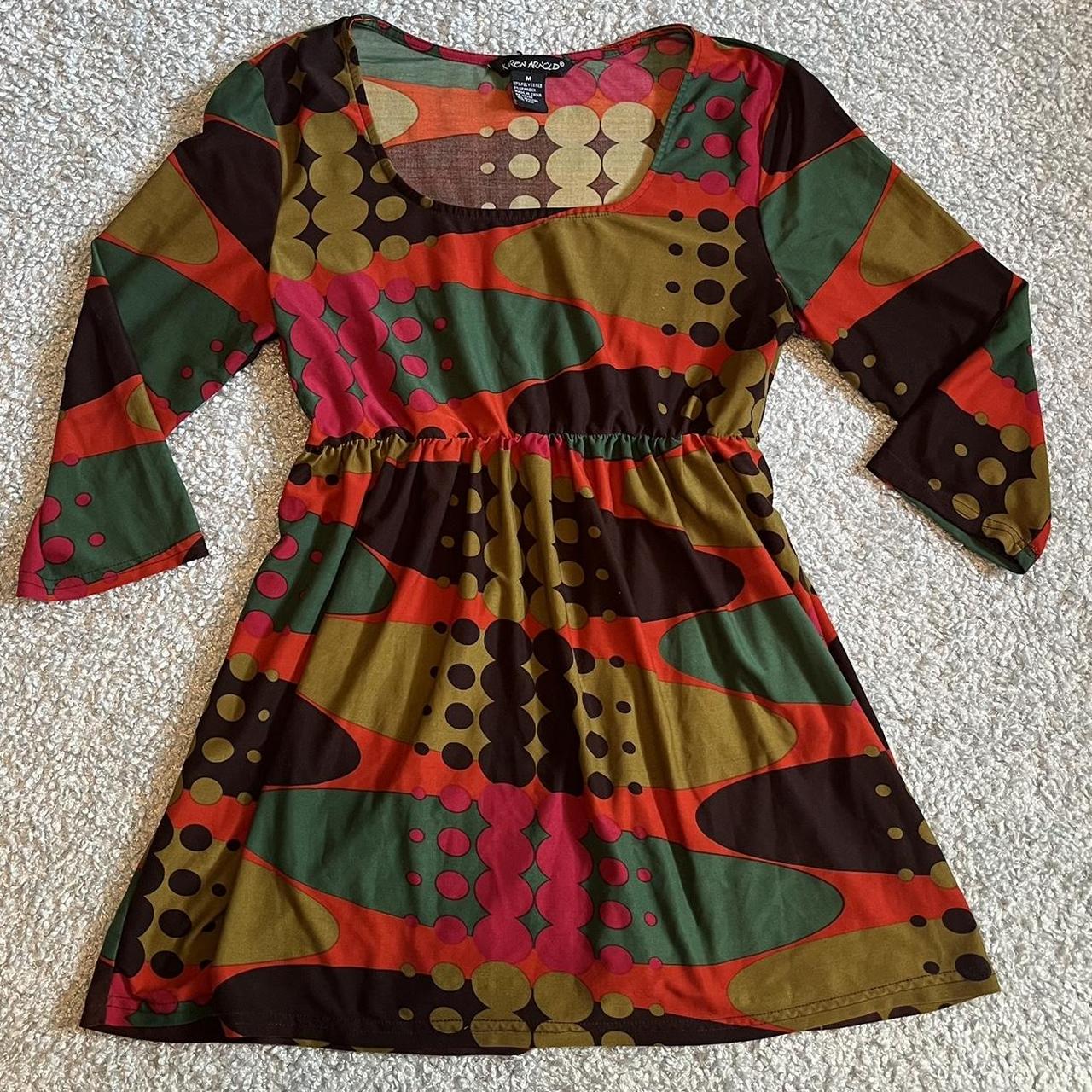 🍓 2000s funky mod twee geometric printed long sleeve... - Depop