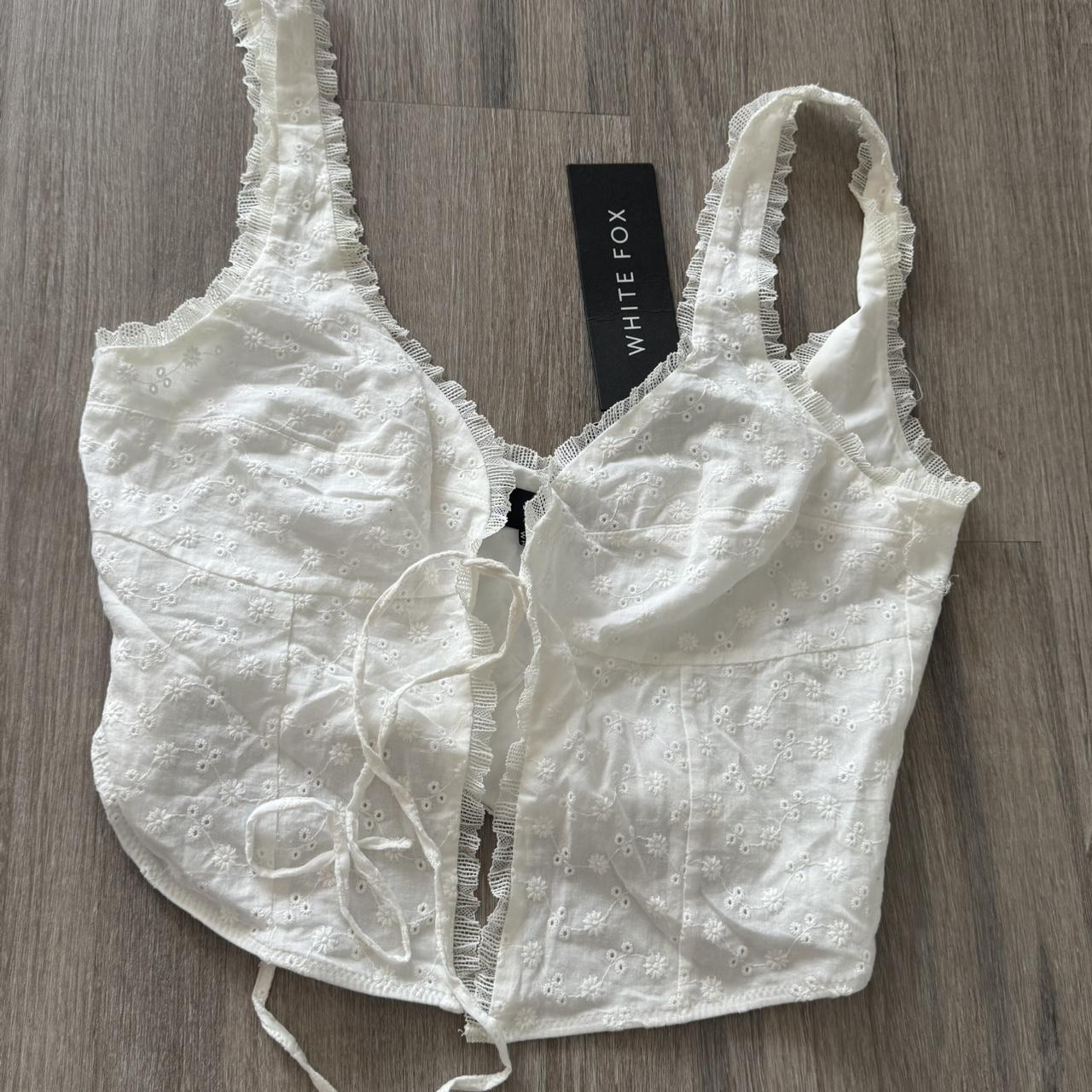 white fox crop top So cute but my boobs are too big... | Depop