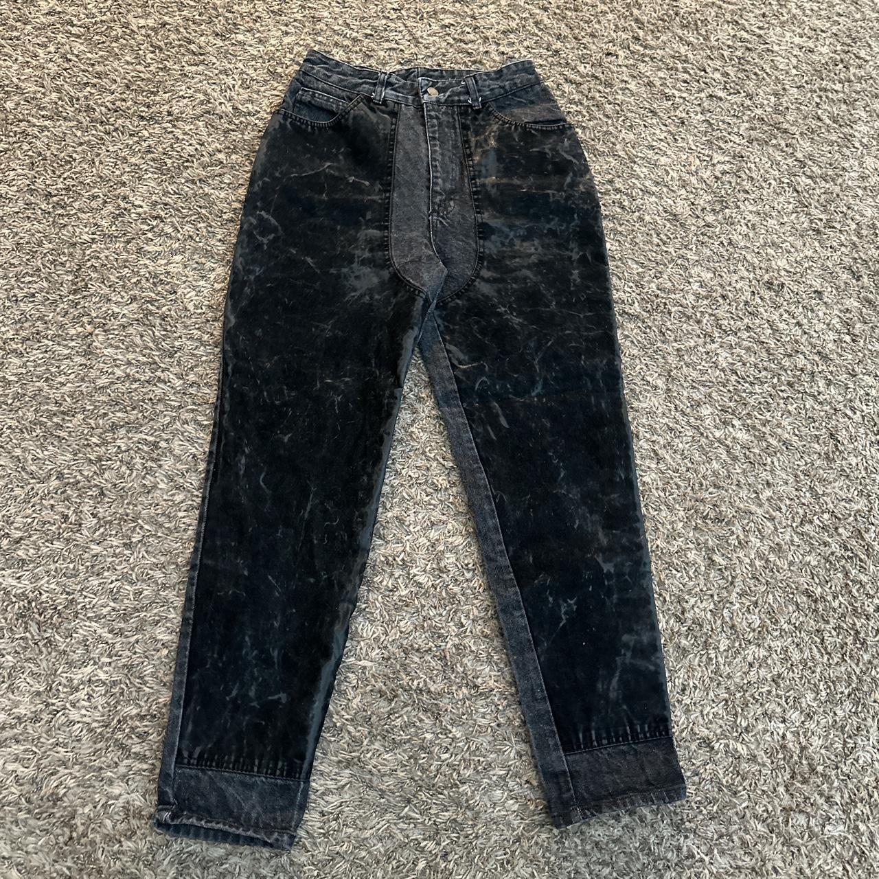 Awesome funky black acid wash denim- velvet black... - Depop