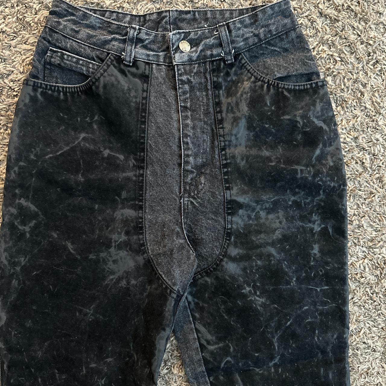 Awesome funky black acid wash denim- velvet black... - Depop
