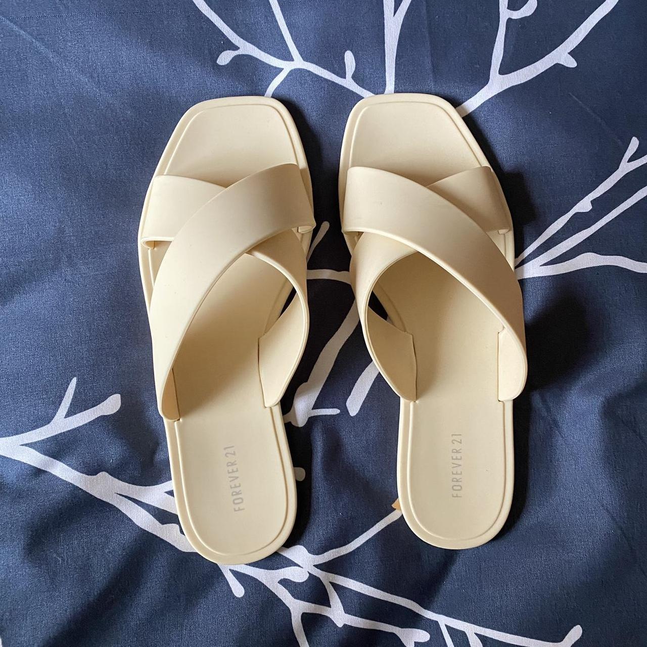 ivory/cream cross-strap square toe sandals, never... - Depop