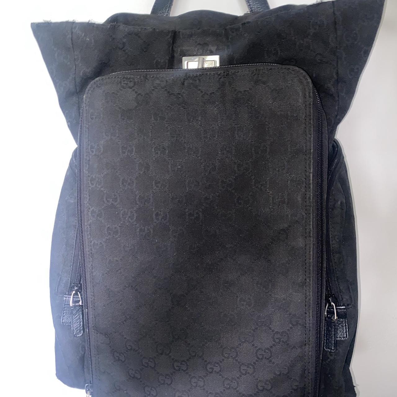 Gucci vintage black double GG backpack with laptop... - Depop