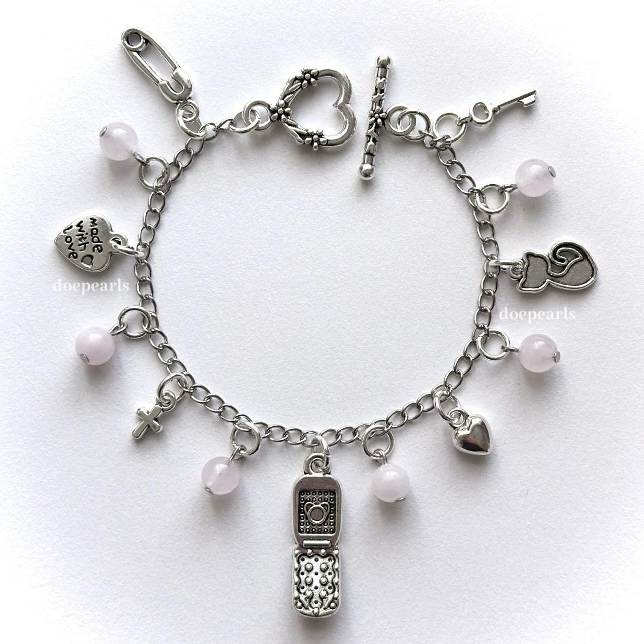 kitty flip phone pink chain charm bracelet •.˚⚘... - Depop
