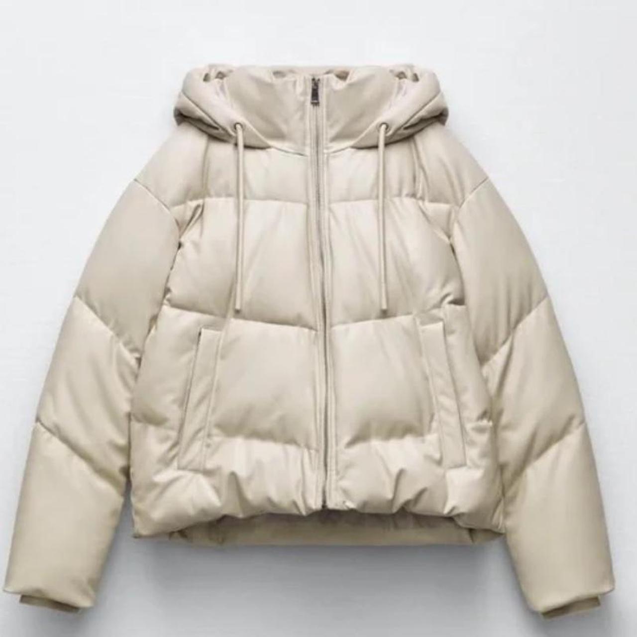 Cream puffer jacket from Zara bought for 60 is in... - Depop