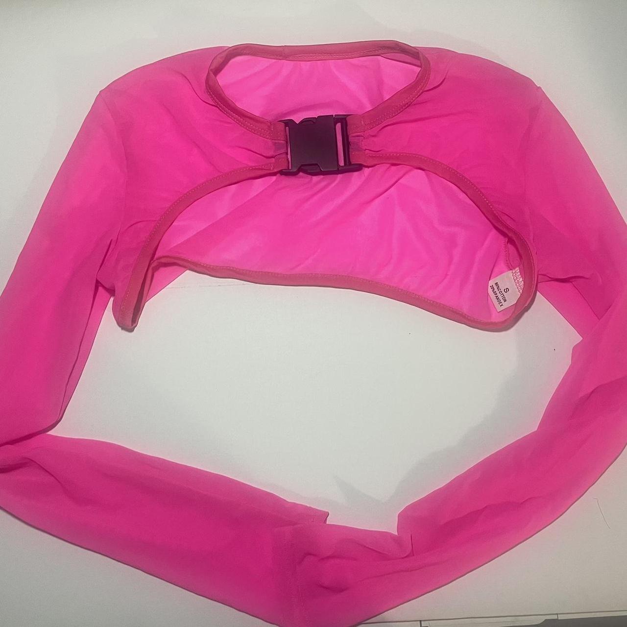 Long sleeve mesh rave crop top. #hotpink #rave... - Depop